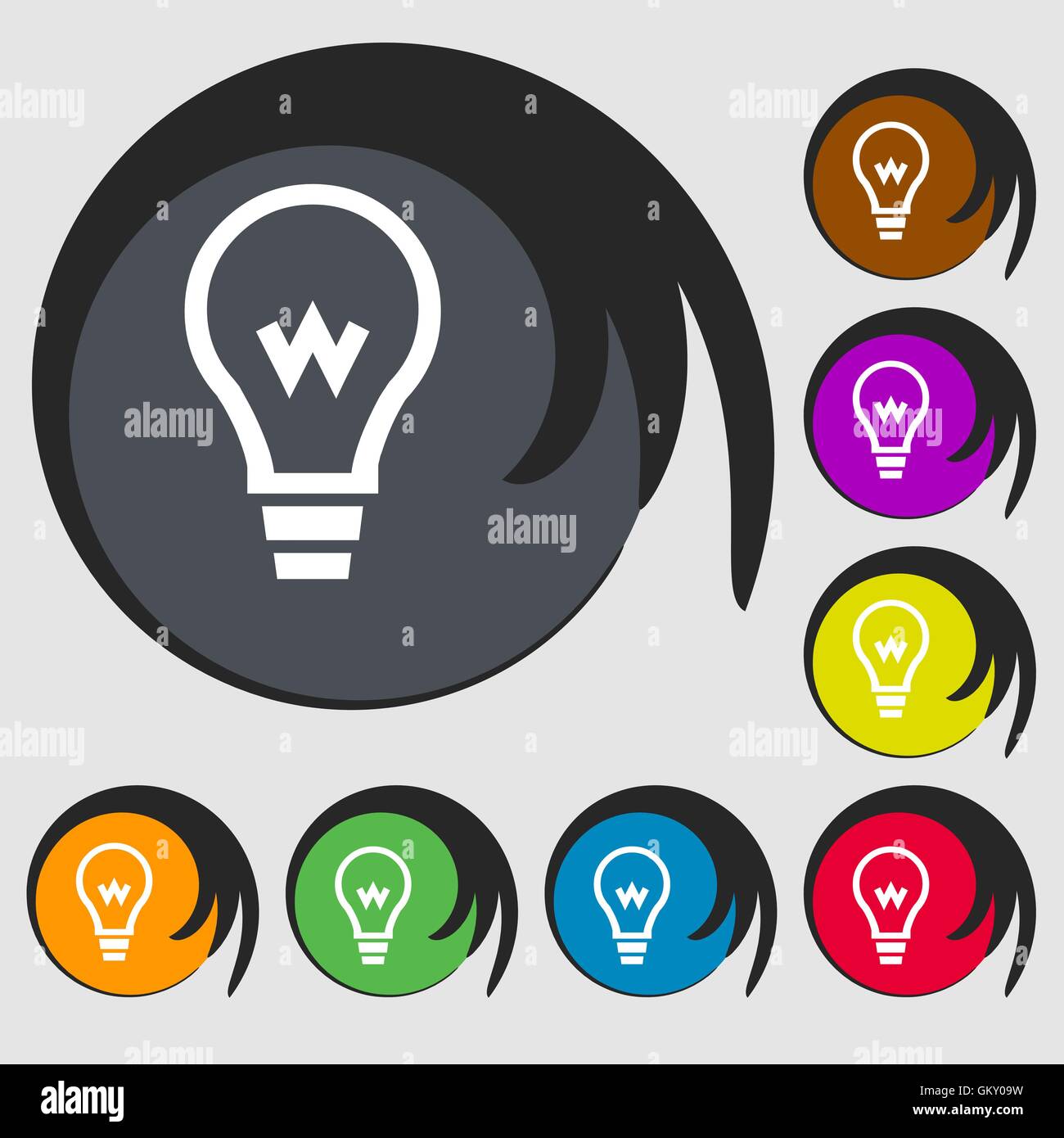 Light bulb icon sign. Symbol on eight colored buttons. Vector Stock ...