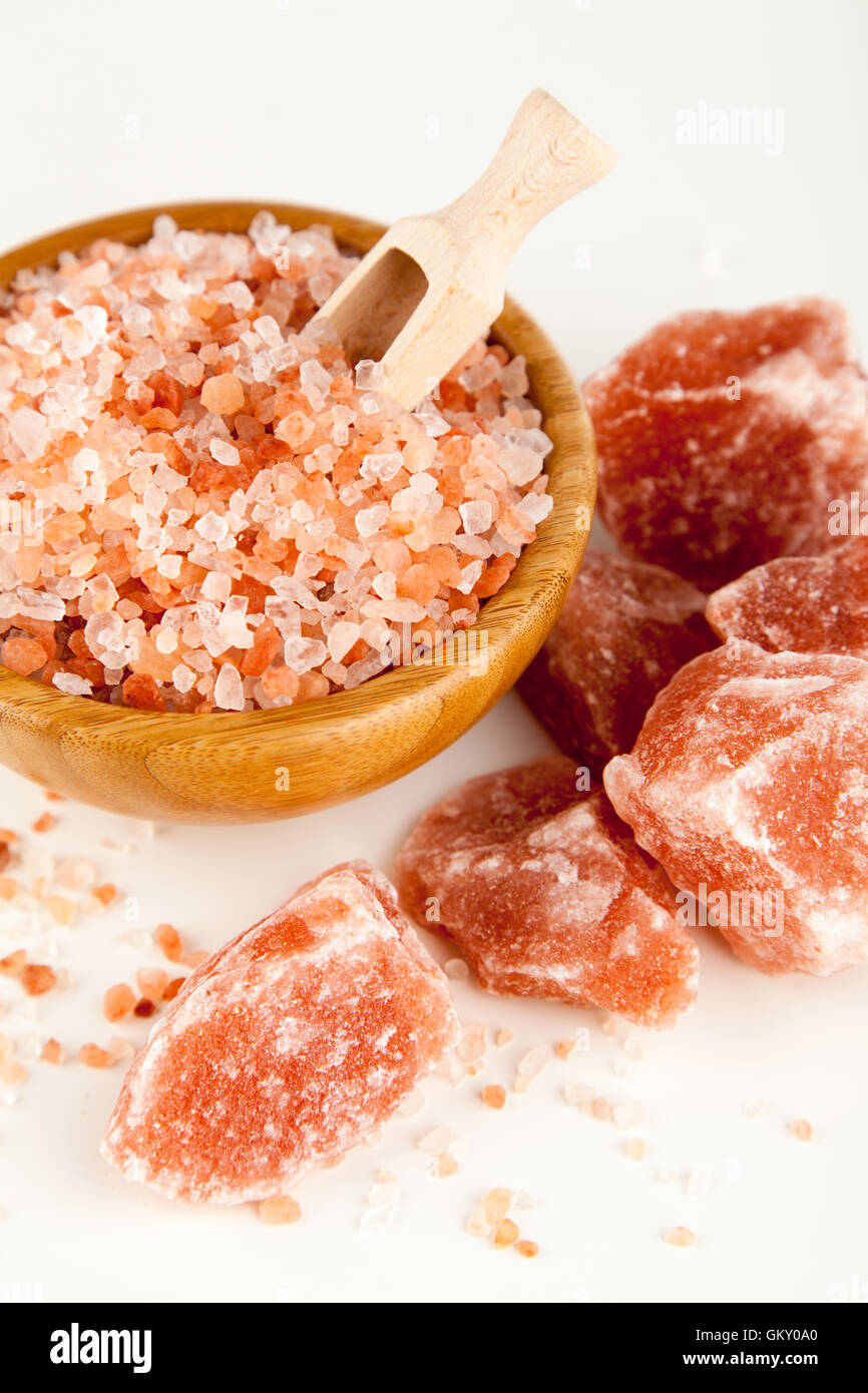 Salt in a bamboo bowl Stock Photo - Alamy