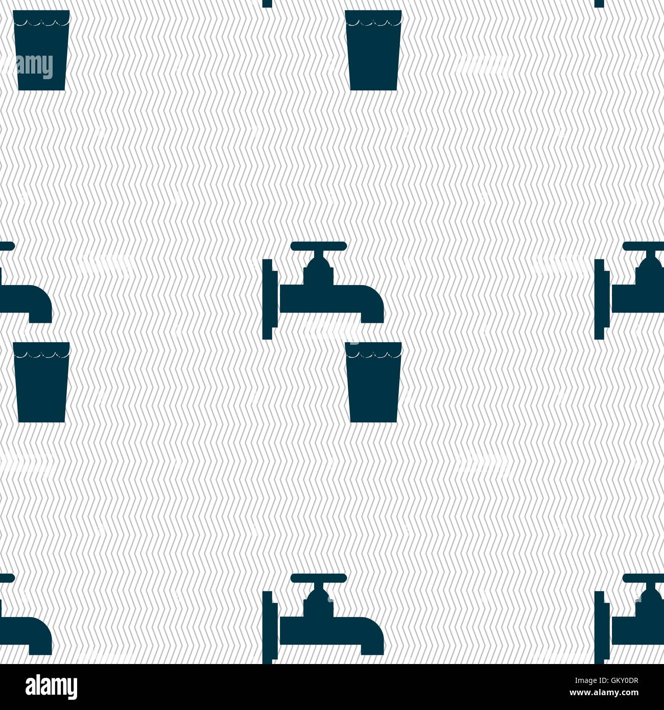 faucet, glass, water icon sign. Seamless pattern with geometric texture ...