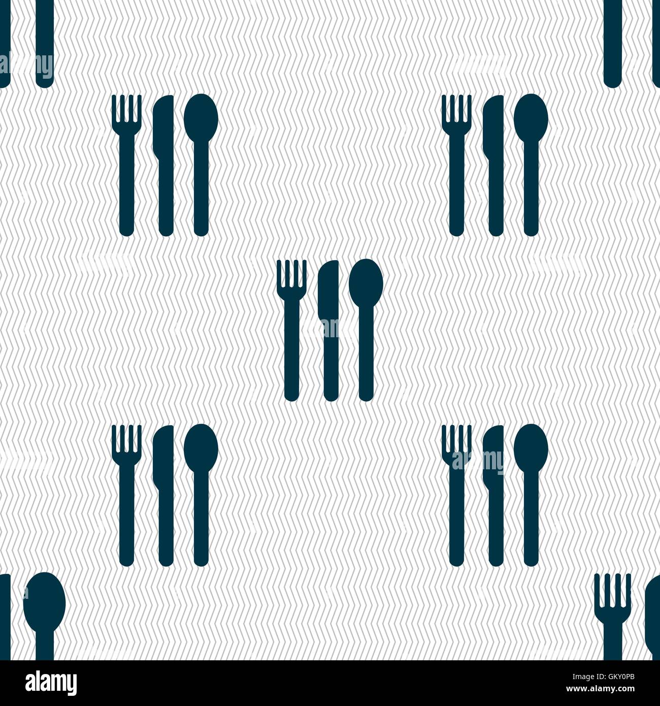 fork, knife, spoon icon sign. Seamless pattern with geometric texture ...