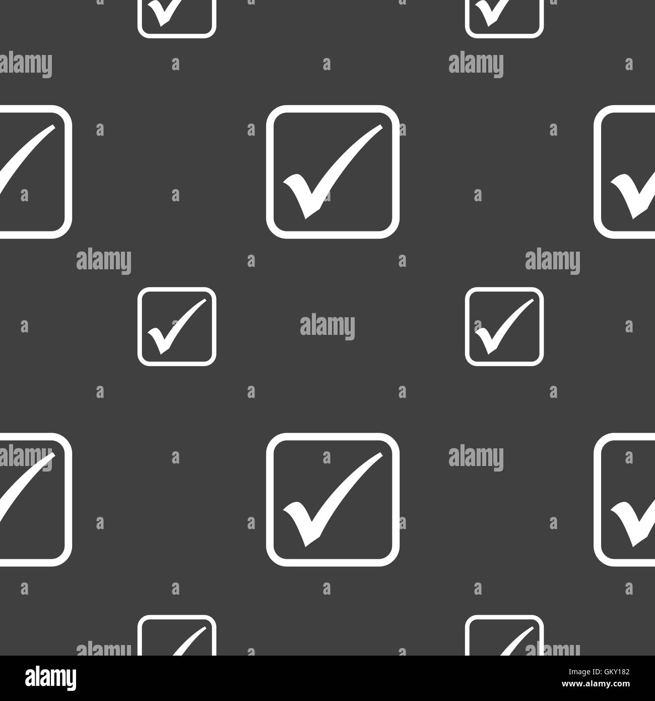 A check mark icon sign. Seamless pattern on a gray background. Vector ...