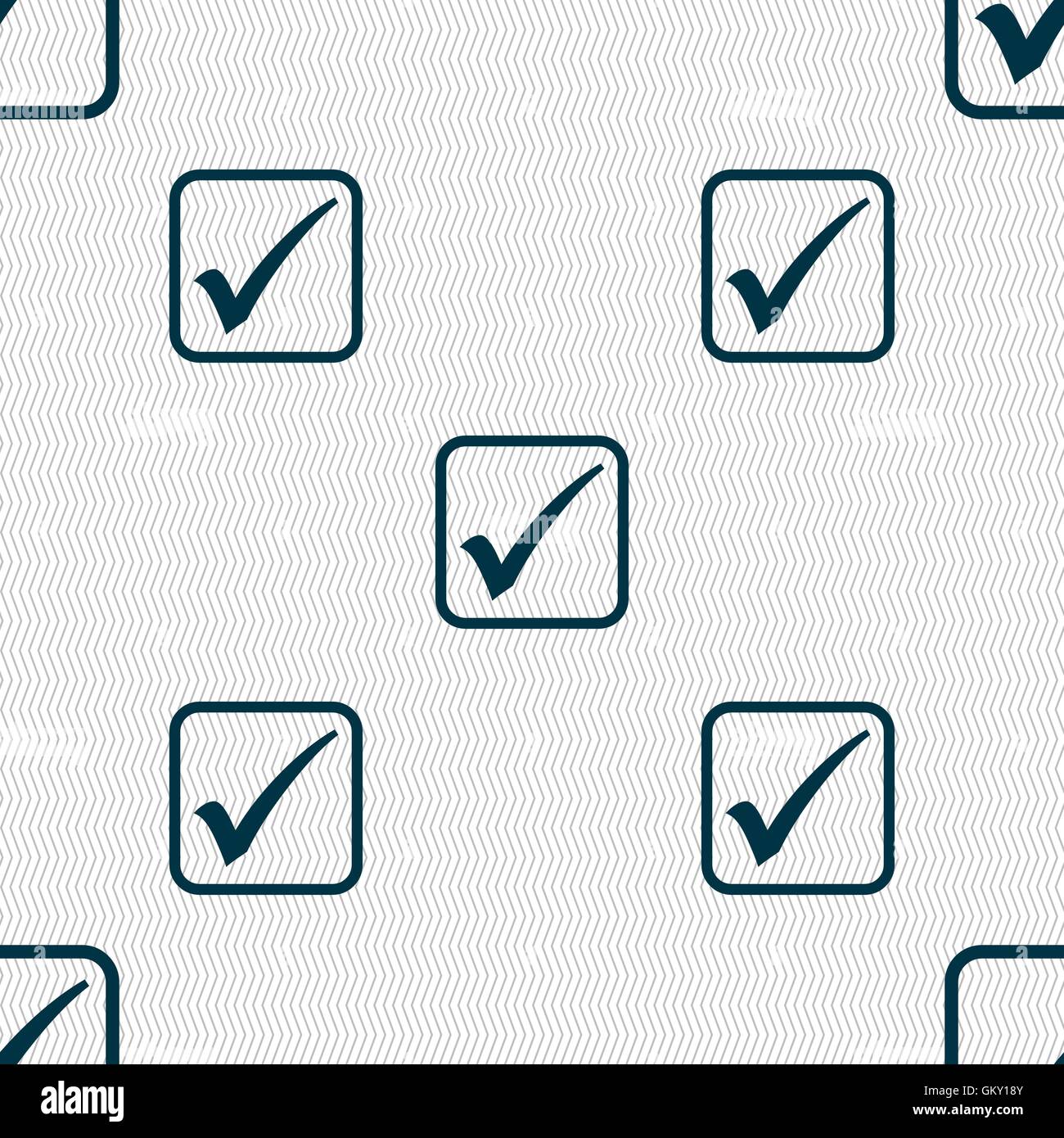 A check mark icon sign. Seamless pattern with geometric texture. Vector ...