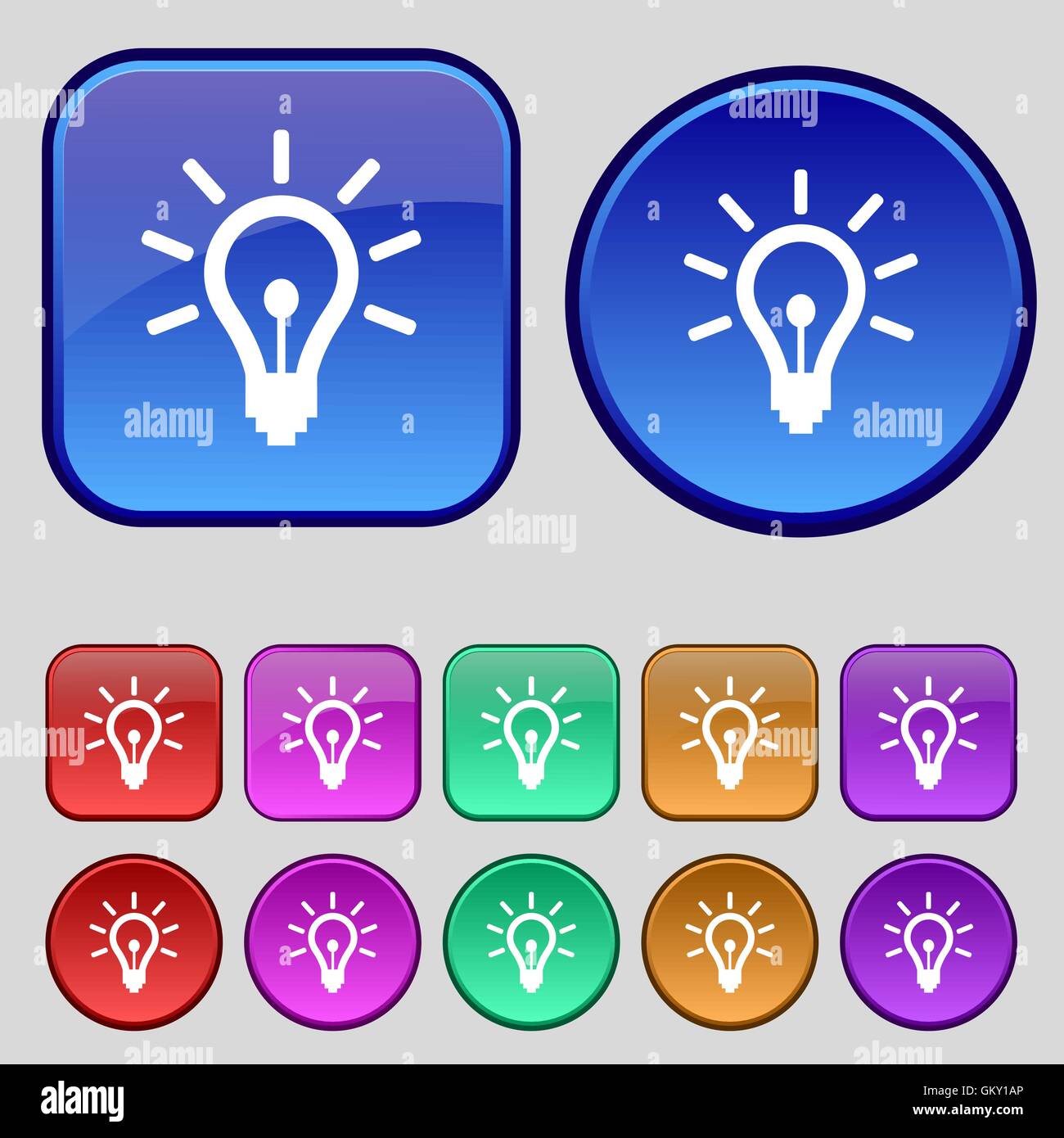Light bulb icon sign. A set of twelve vintage buttons for your design ...