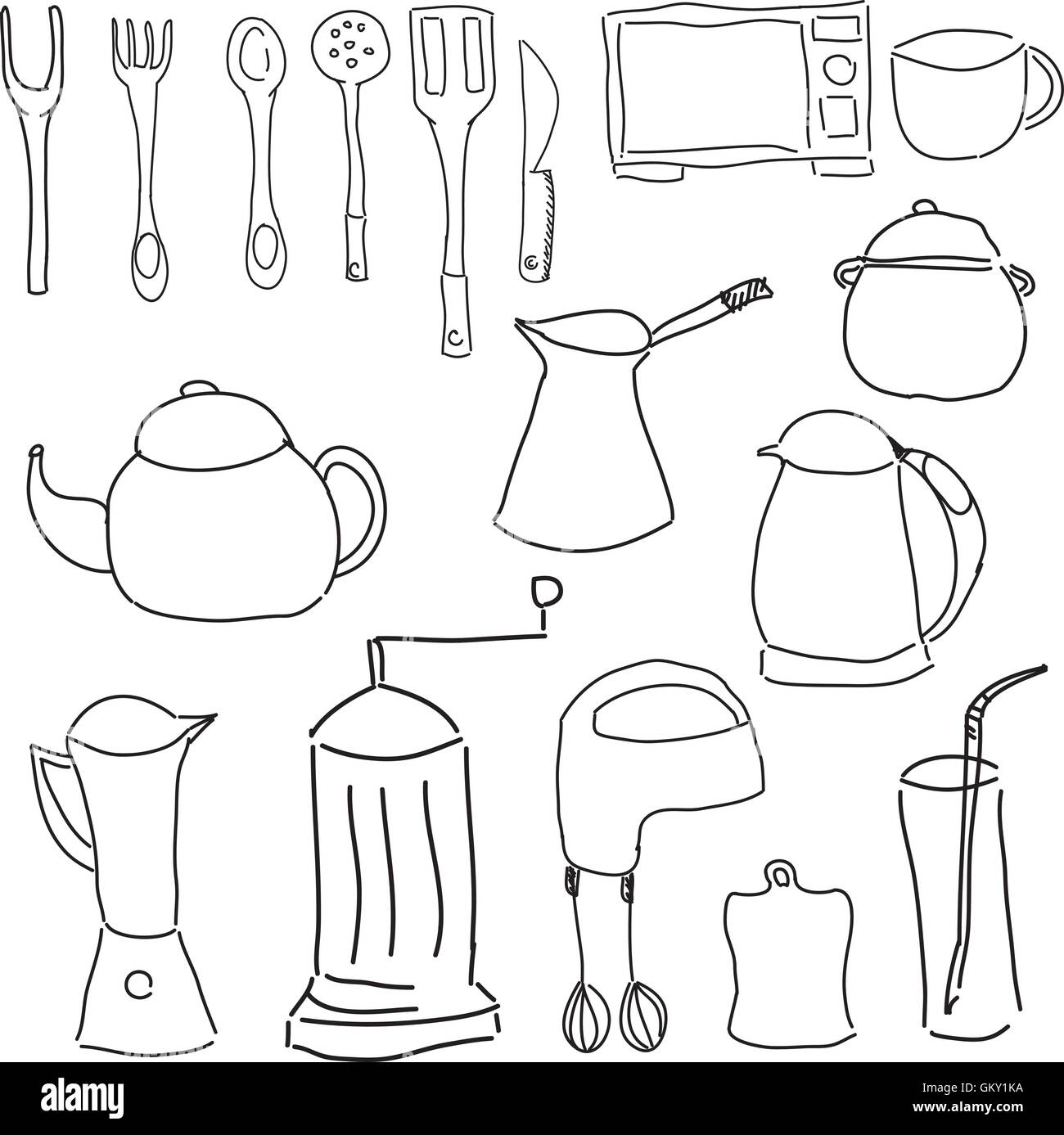 Drawn picture with kitchen stuff Stock Vector Image & Art - Alamy