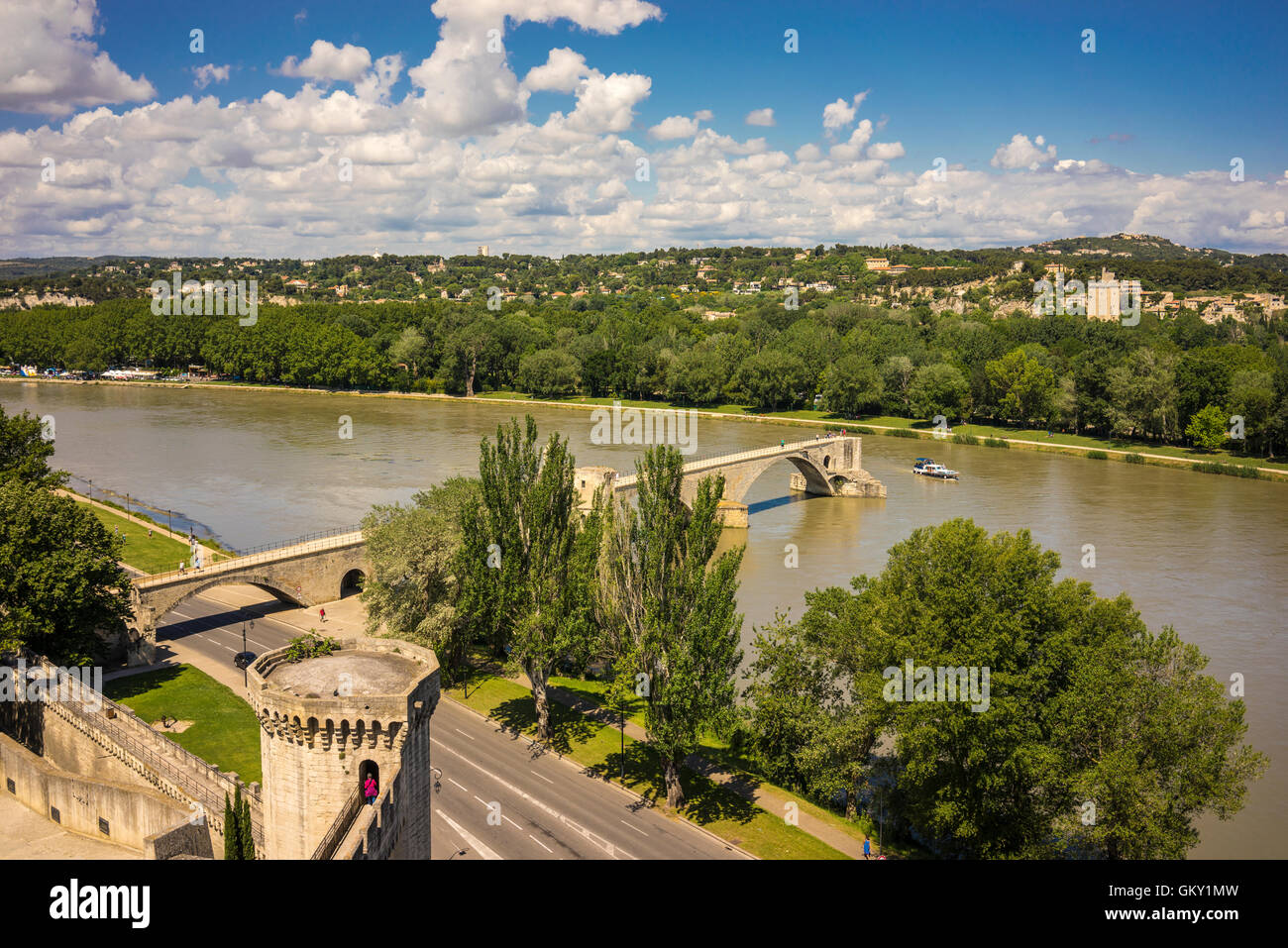 Pont d'Avignon, a famous medieval bridge in the town of Avignon, in ...