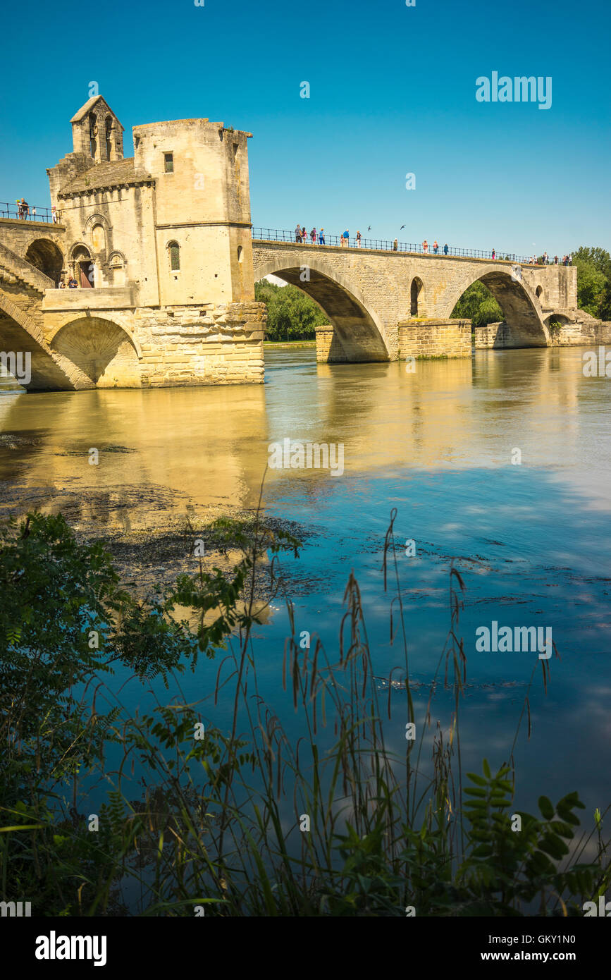 Pont d'Avignon, a famous medieval bridge in the town of Avignon, in ...