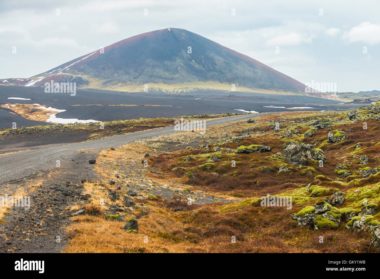 Ash crater in the Berserkjahraun lava field on the Snaefellsnes ...