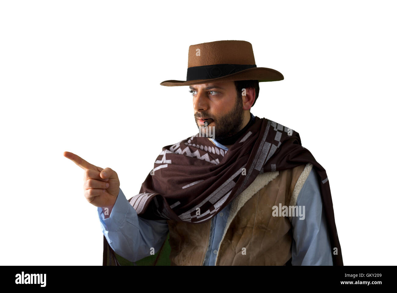 Gunfighter of the wild west pointing on white background Stock Photo ...
