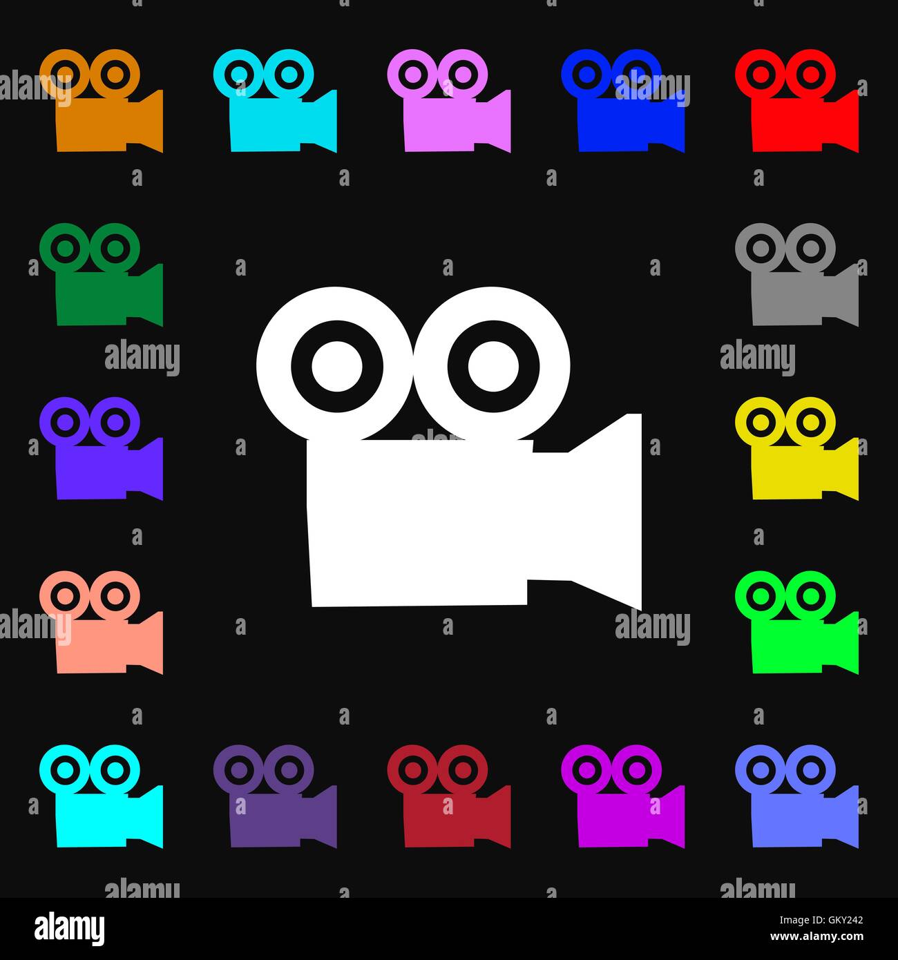 video camera iconi sign. Lots of colorful symbols for your design ...