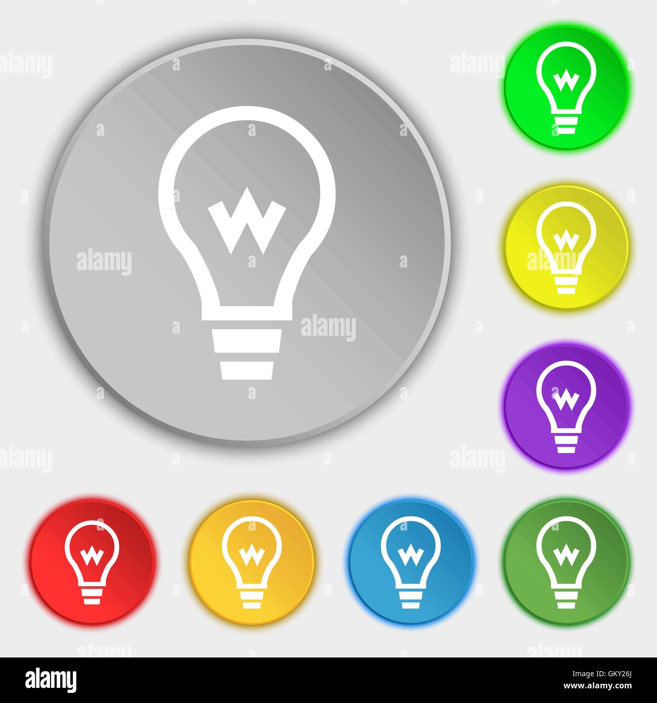 Light bulb icon sign. Symbol on eight flat buttons. Vector Stock Vector ...