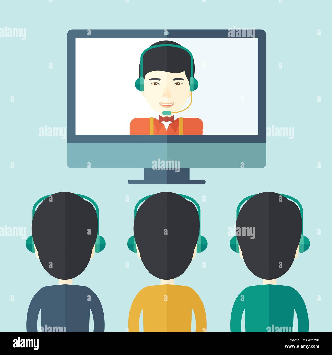Group of employees with chinese guys in online discussion Stock Vector ...
