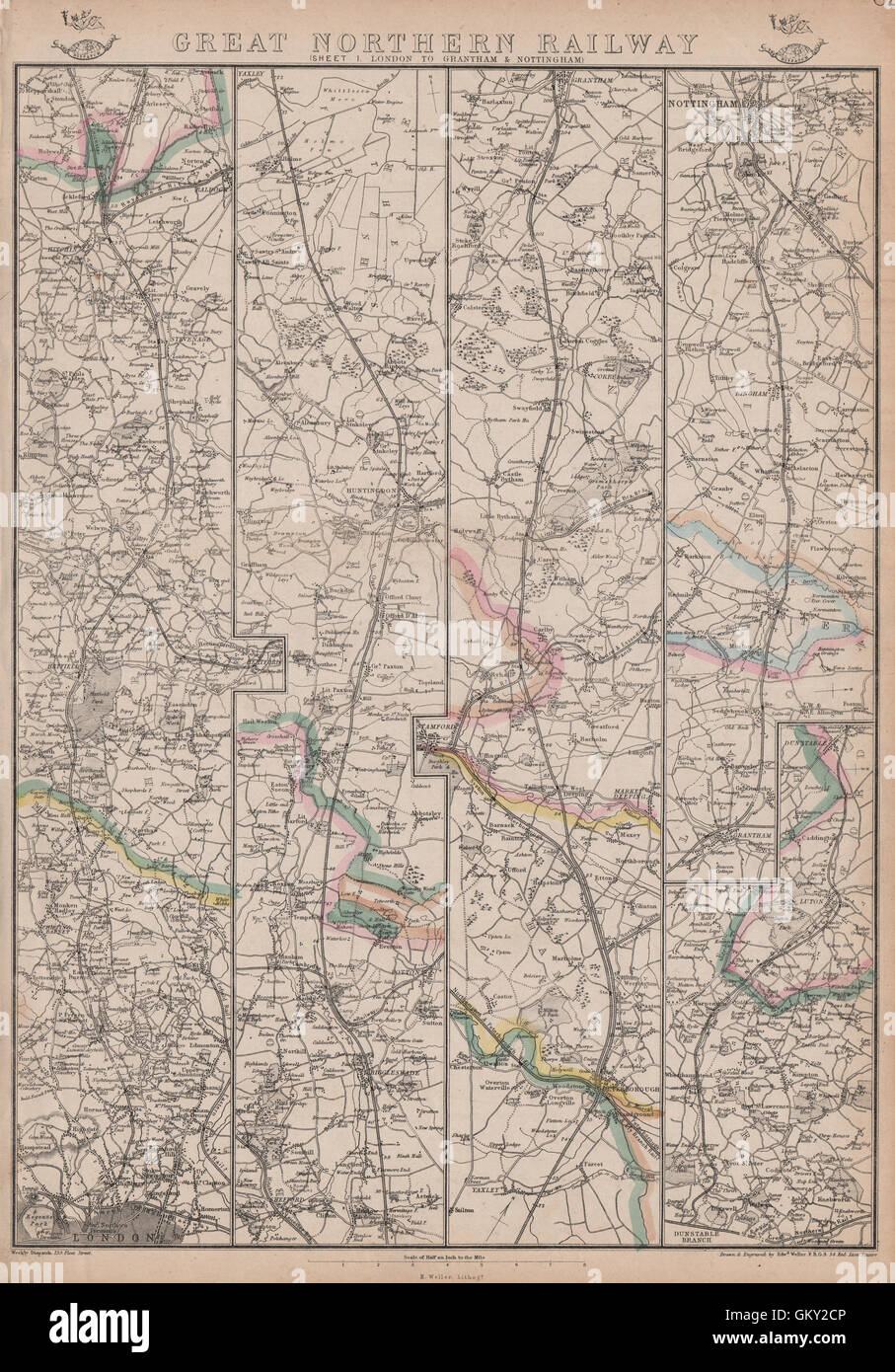 GREAT NORTHERN RAILWAY 1. London to Grantham & Nottingham. WELLER, 1863 ...