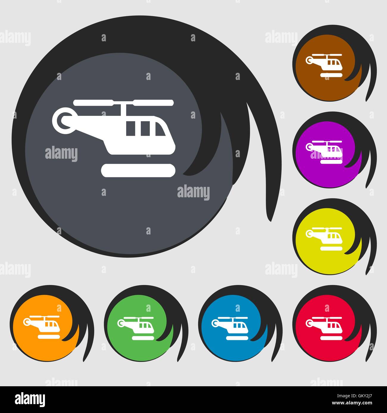 helicopter icon sign. Symbol on eight colored buttons. Vector Stock ...