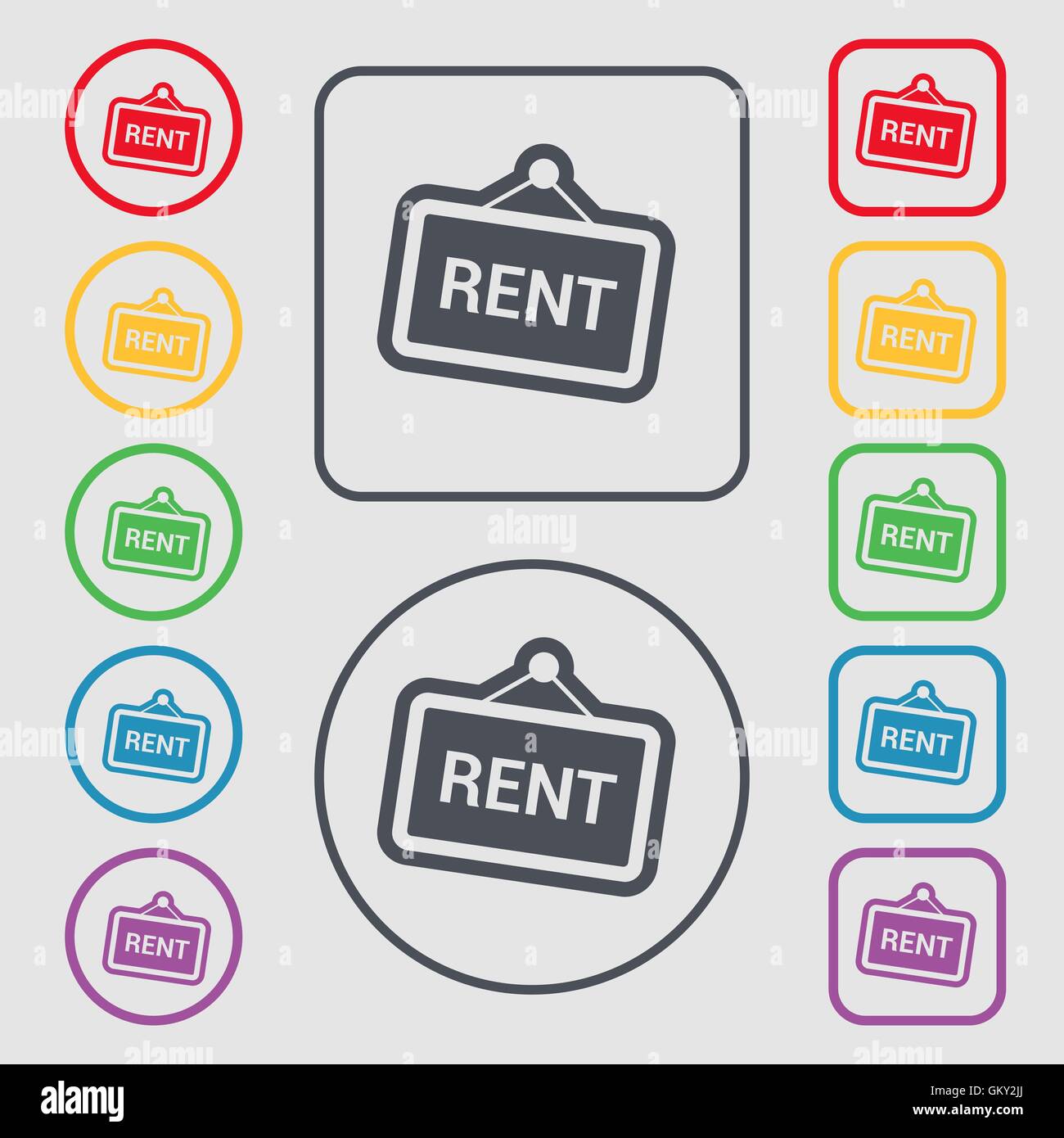 Rent icon sign. symbol on the Round and square buttons with frame ...
