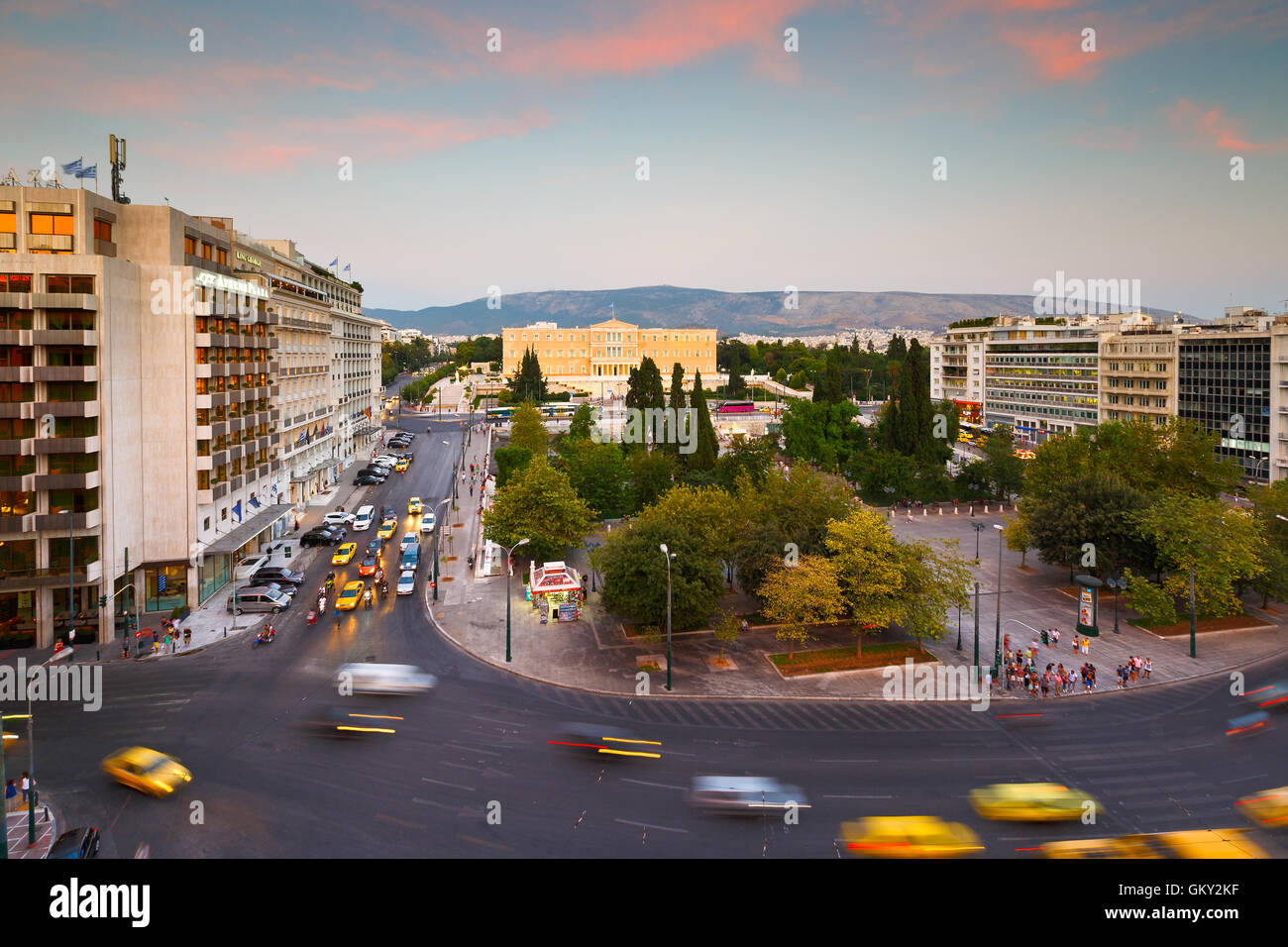 Syntagma square and building of parliament in central Athens Stock ...