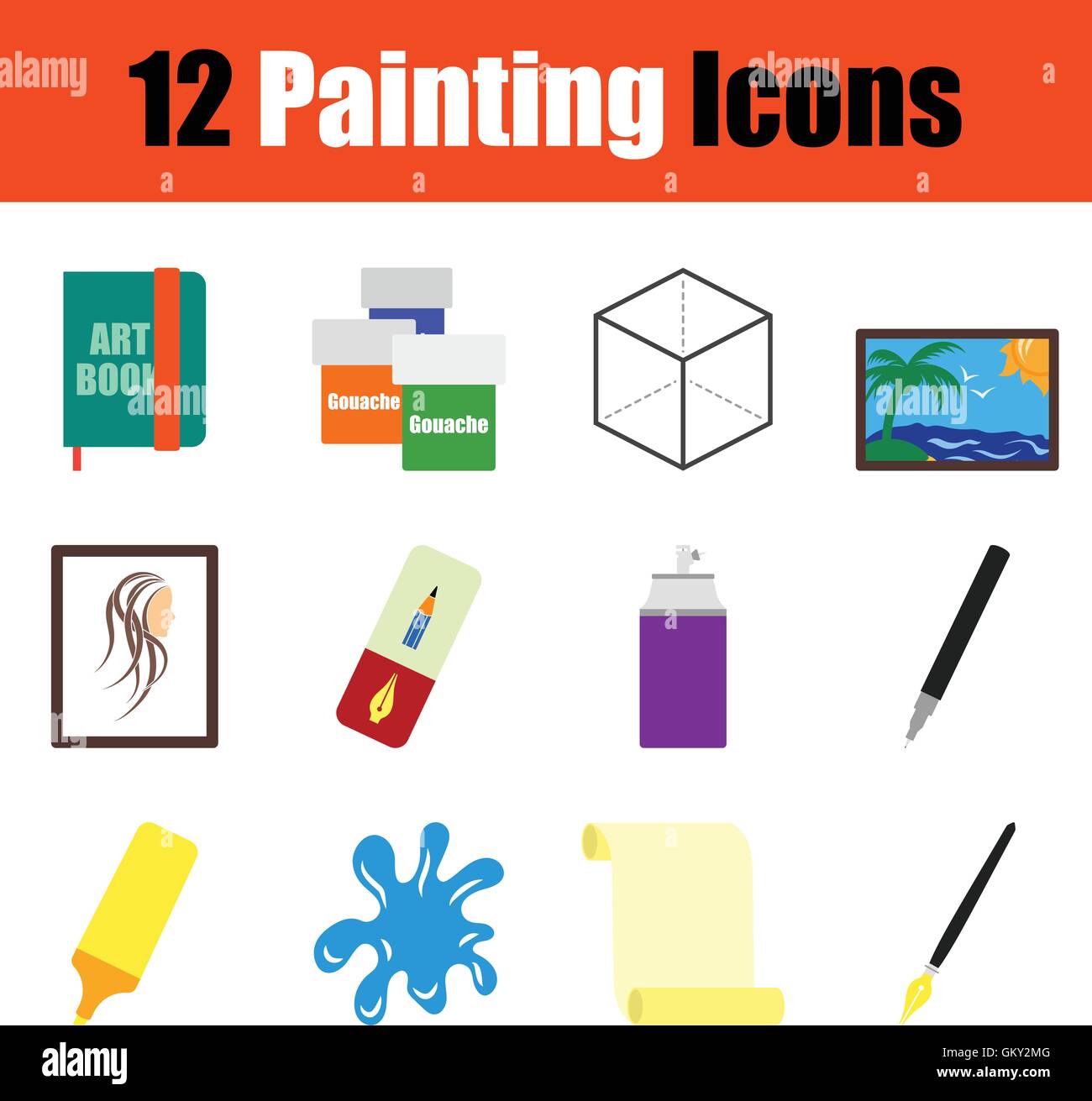 Painting icon set. Color flat design. Vector illustration Stock Vector ...