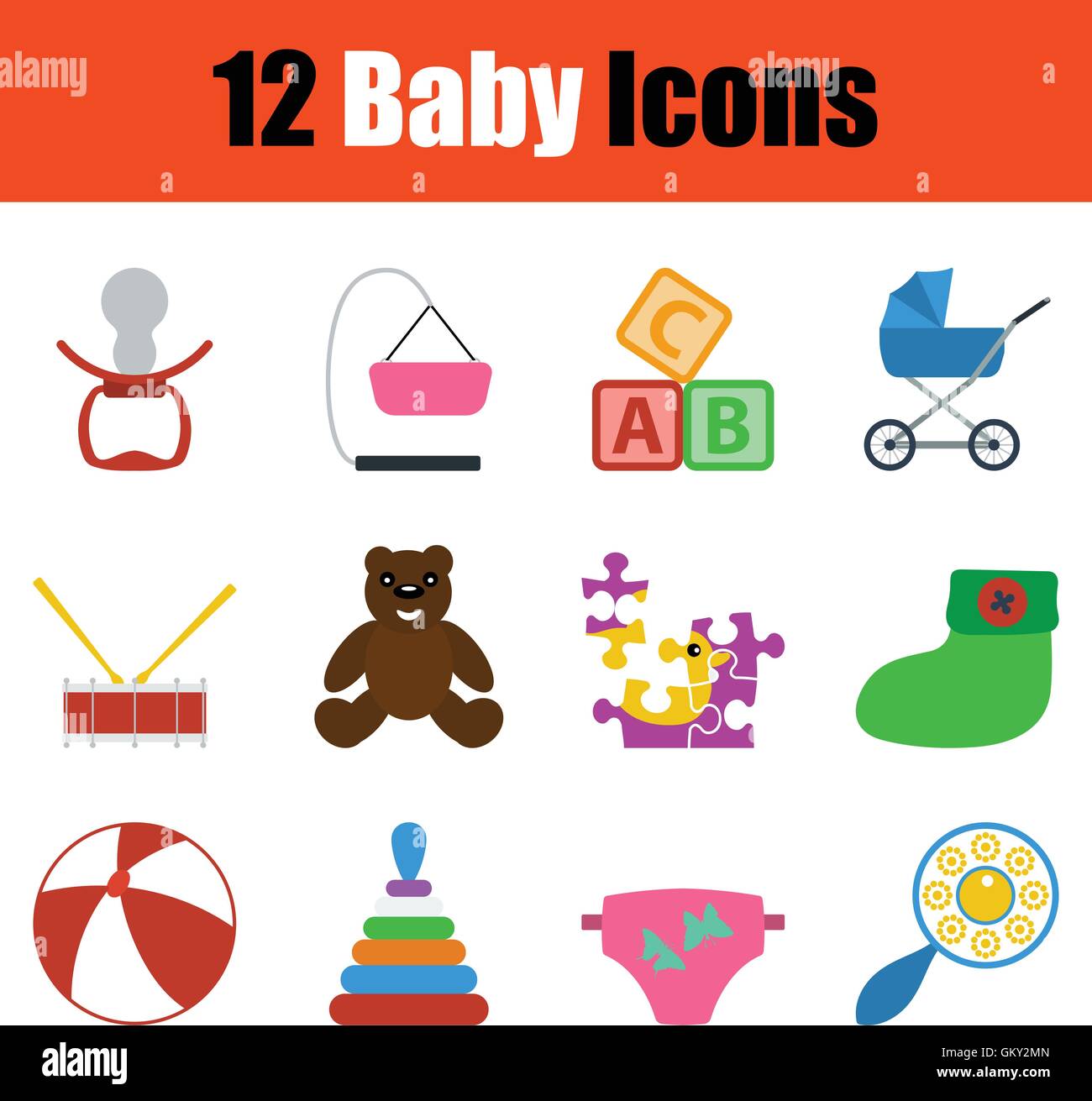 Baby icon set. Color flat design. Vector illustration Stock Vector ...