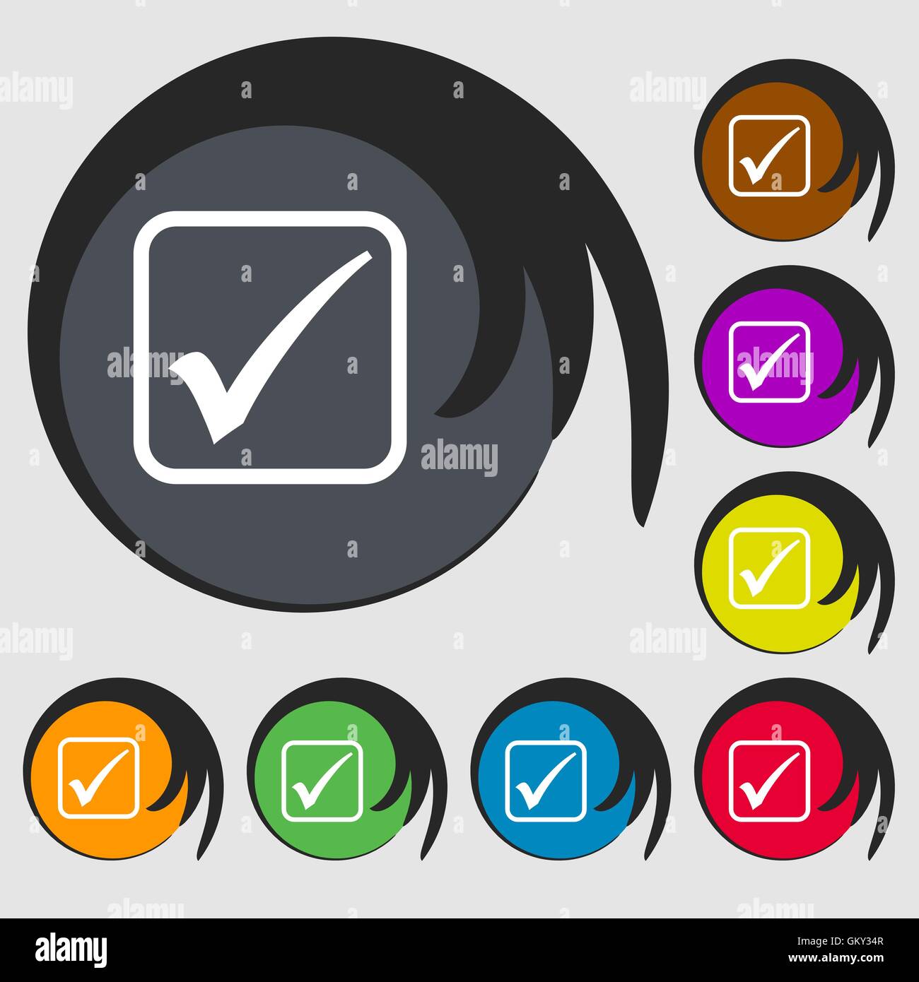 A check mark icon sign. Symbol on eight colored buttons. Vector Stock ...