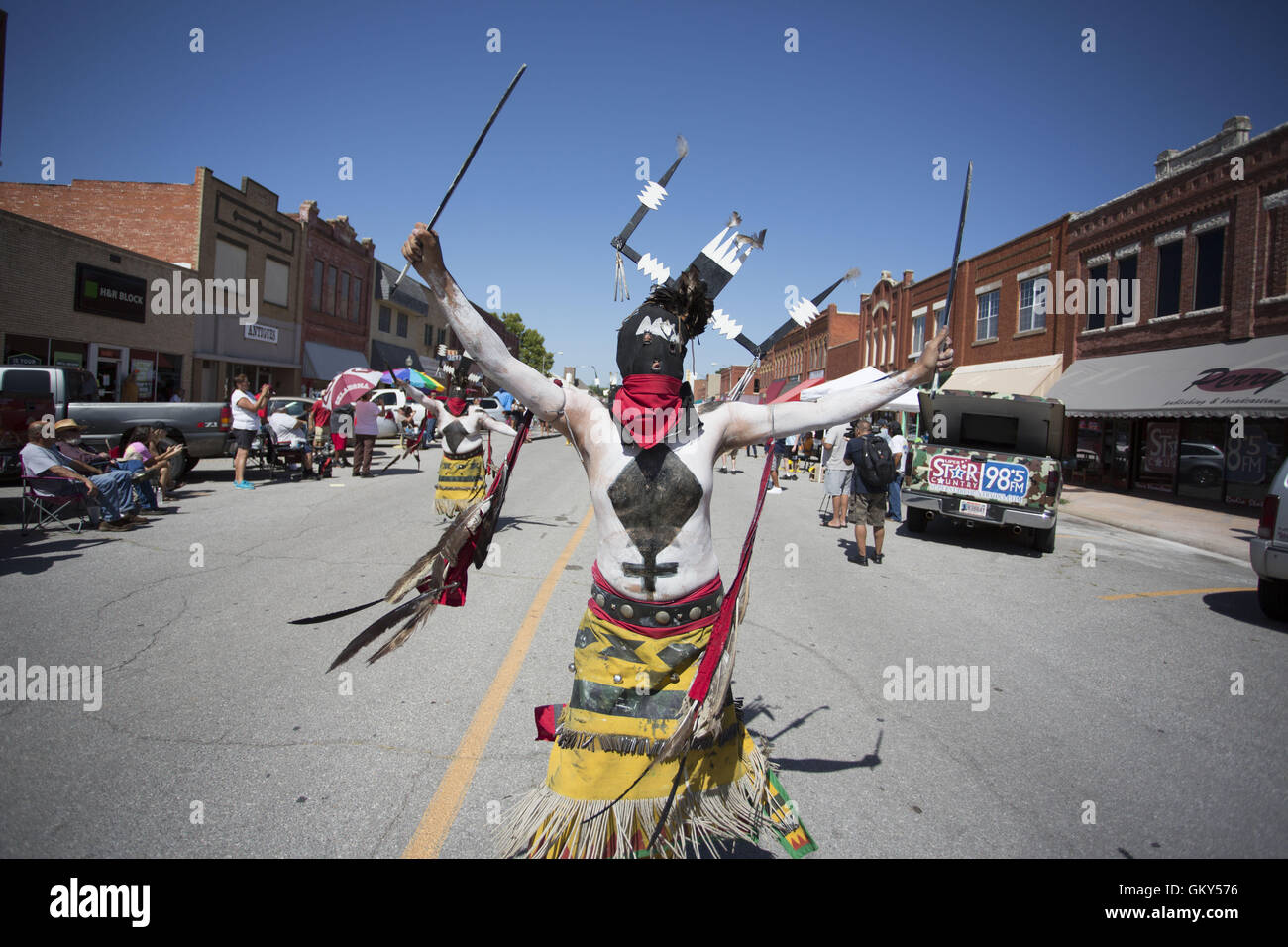 Anadarko, Oklahoma, USA. 6th Aug, 2016. A fire dancer marches during ...