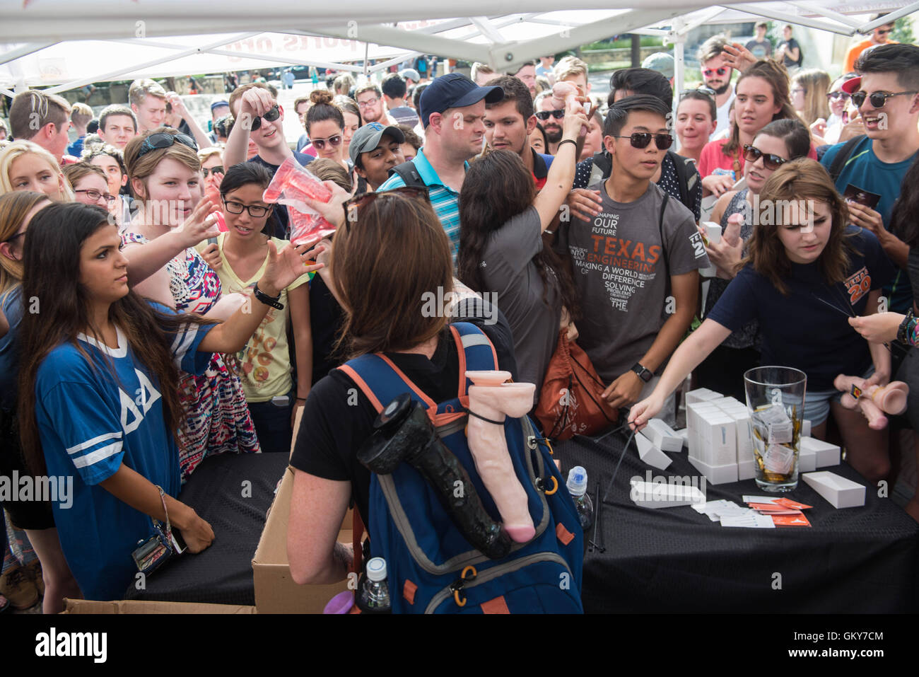 Austin, Texas, USA. 23rd August, 2016. UT students pass out dildos to ...