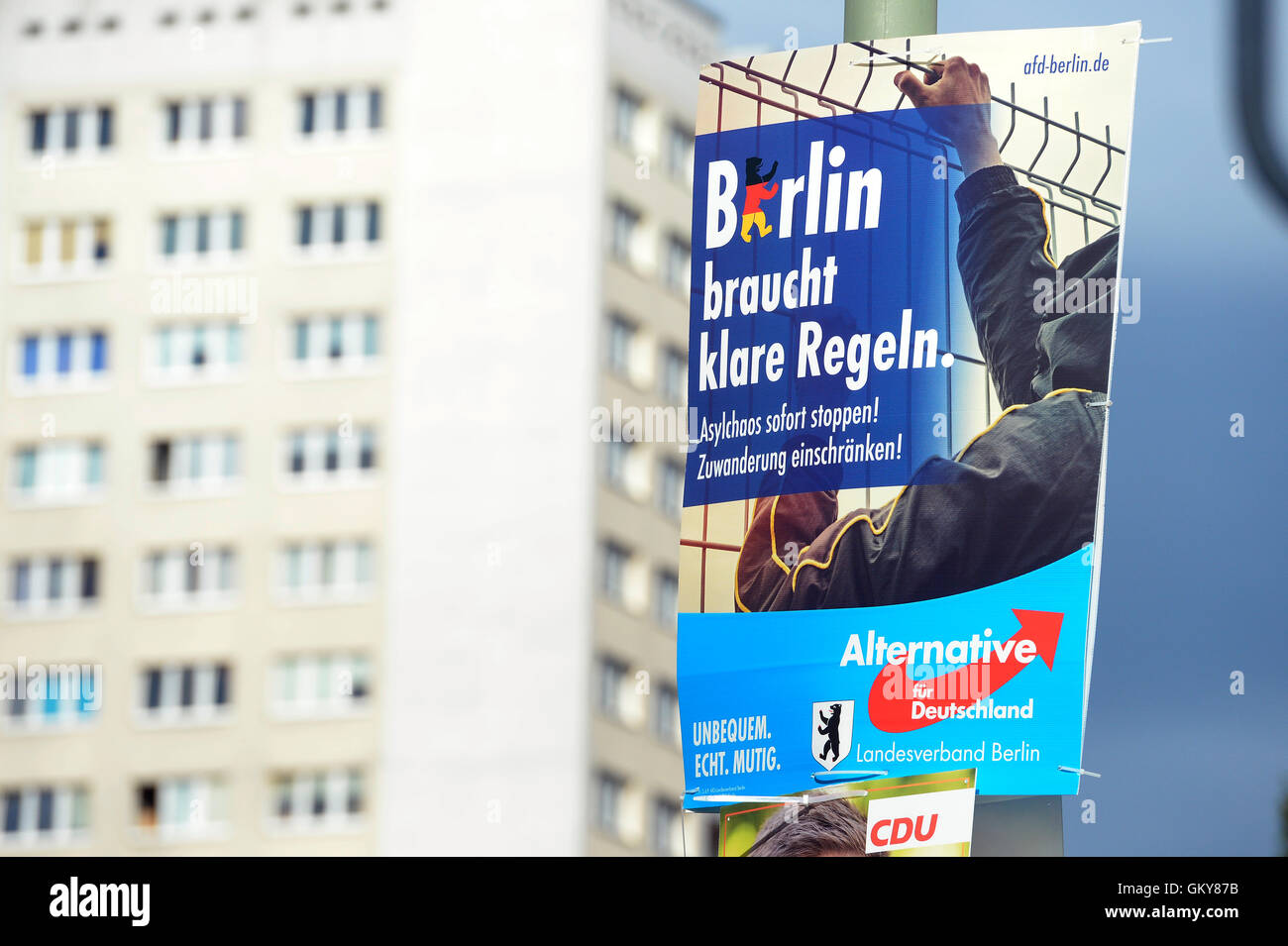 Berlin, Germany. 18th Aug, 2016. An AfD election poster for the ...