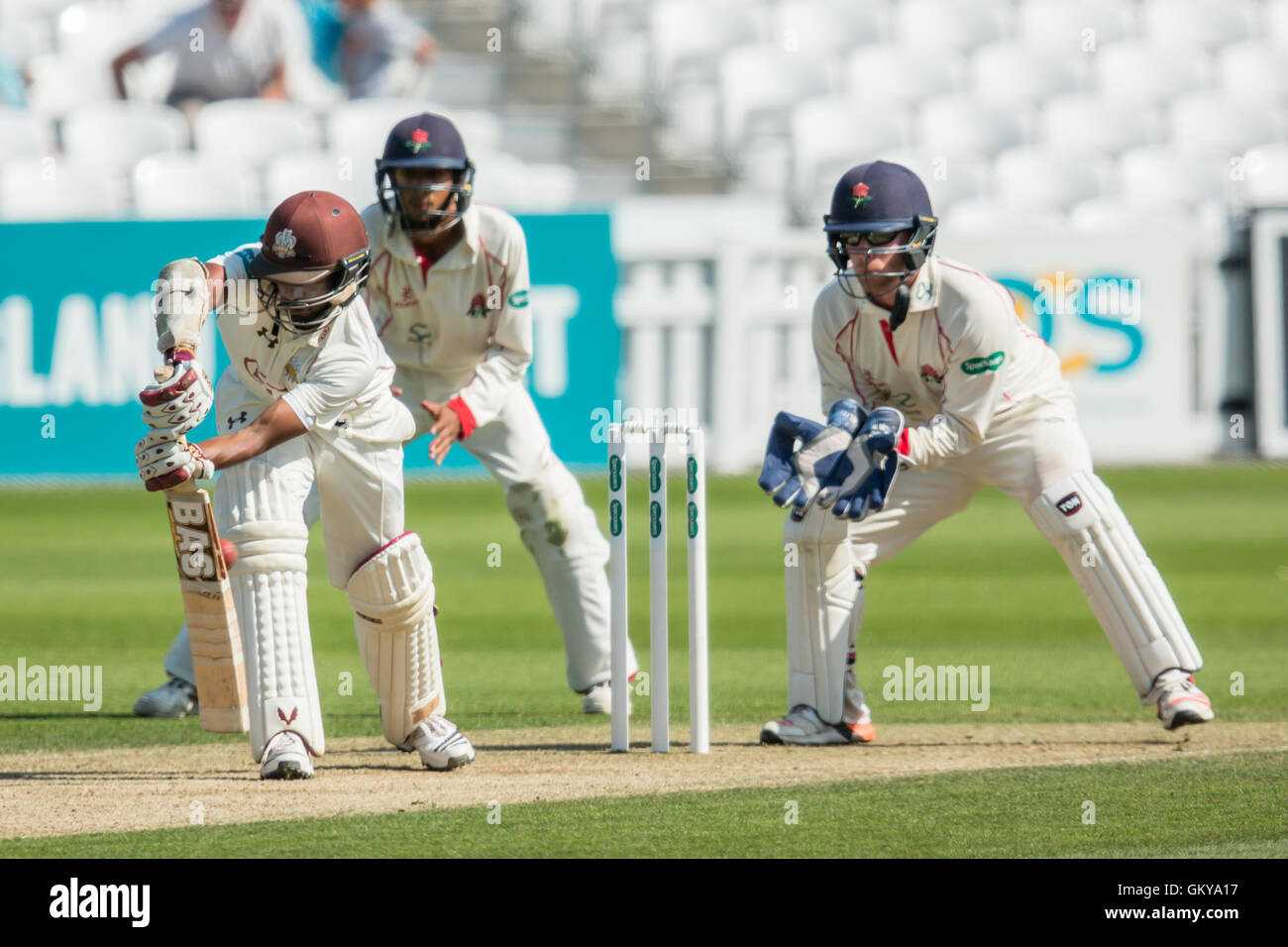 London, UK. 24th Aug, 2016. Arun Harinath is out Lbw to Arron Lilley ...