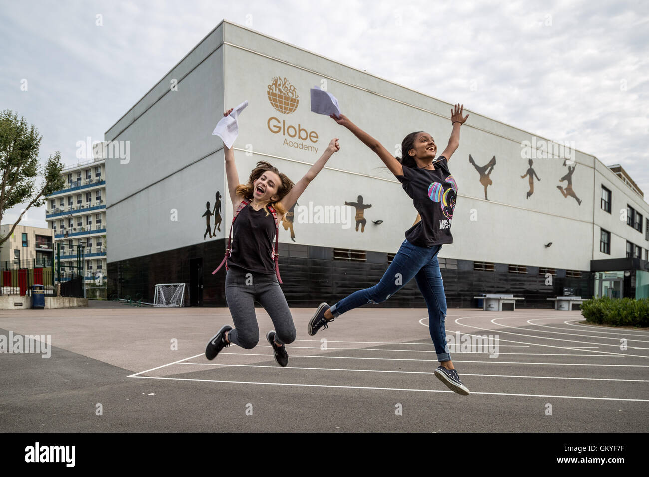 Jumping for joy at GCSE exam results day at Ark Globe Academy in south ...