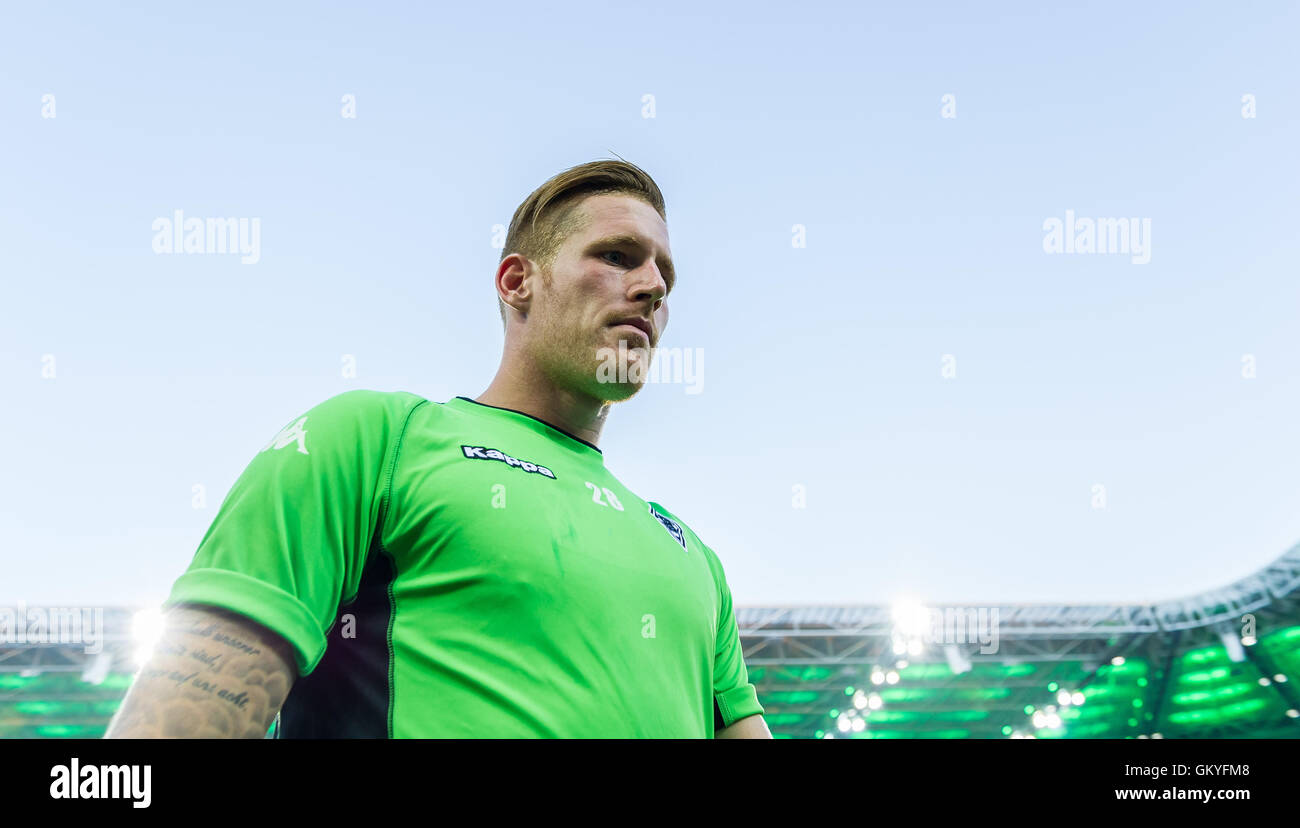 Gladbach's Andre Hahn goes to the dressing room after warming up at the ...