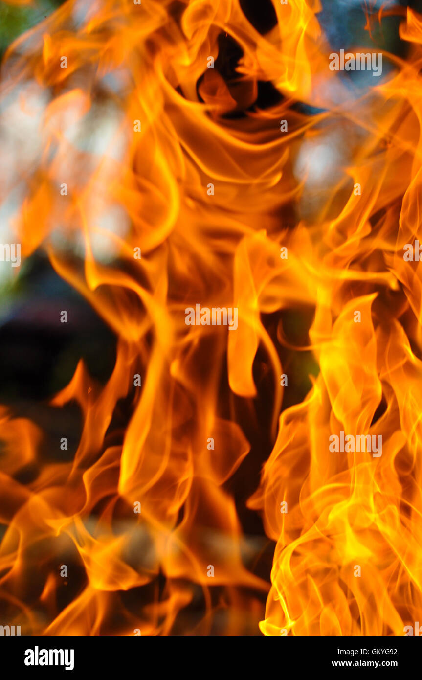 Bright red and yellow spires of bonfire Stock Photo - Alamy