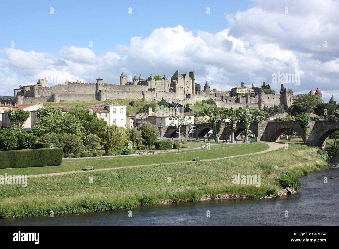 View of La Cité de Carcassonne across the River Aude, France Stock ...
