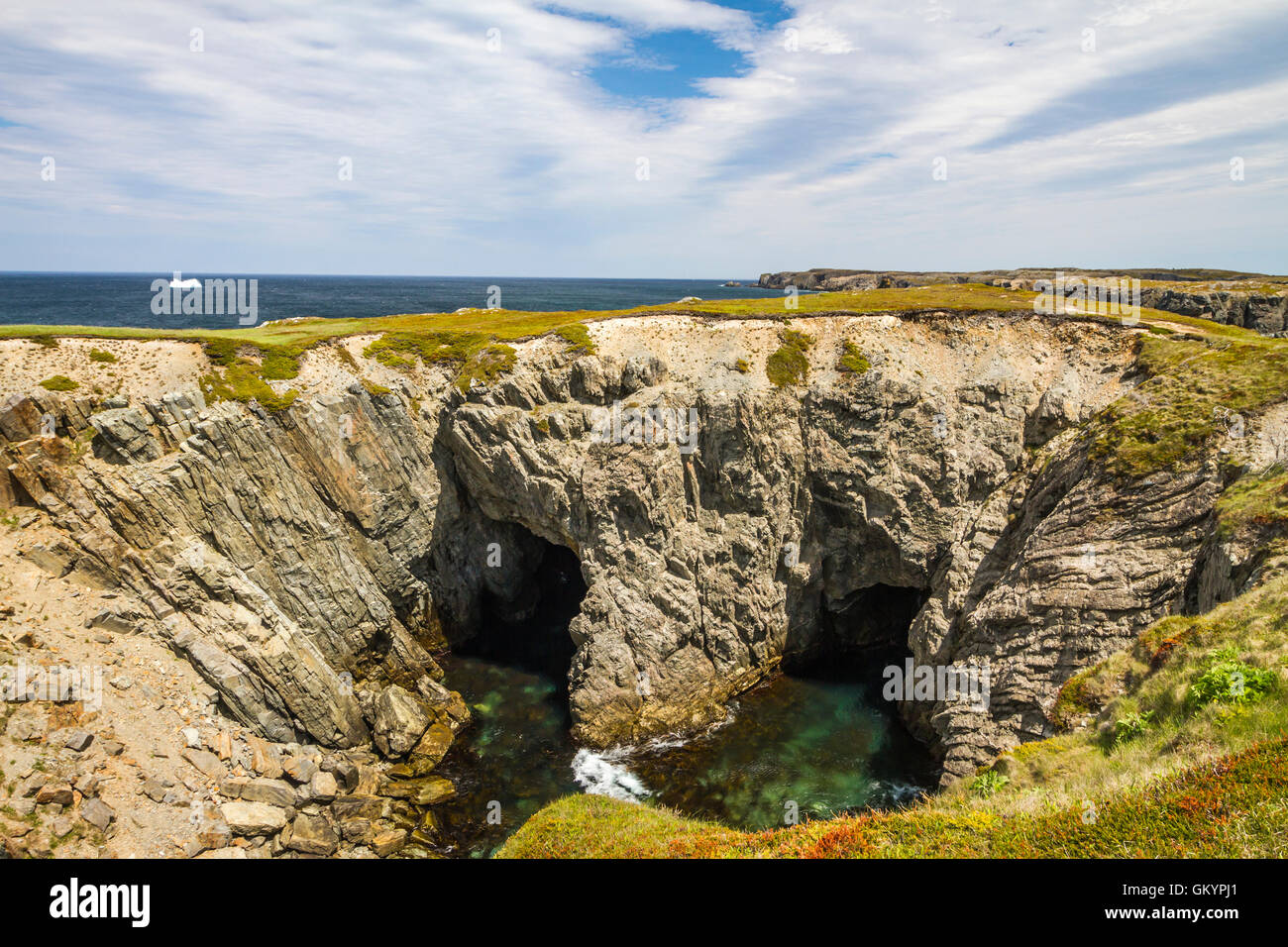 Sea caves at Dungeon Provincial Park near Cape Bonavista, Newfoundland ...
