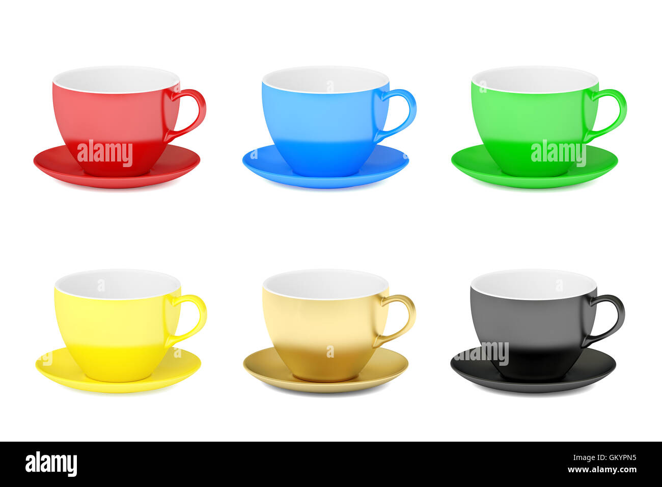 Set of colorful cups, 3D rendering isolated on white background Stock ...