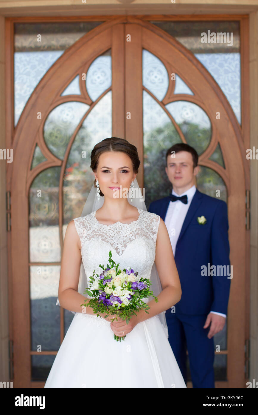Funny couple on e-session. Preparing for wedding potography Stock Photo ...