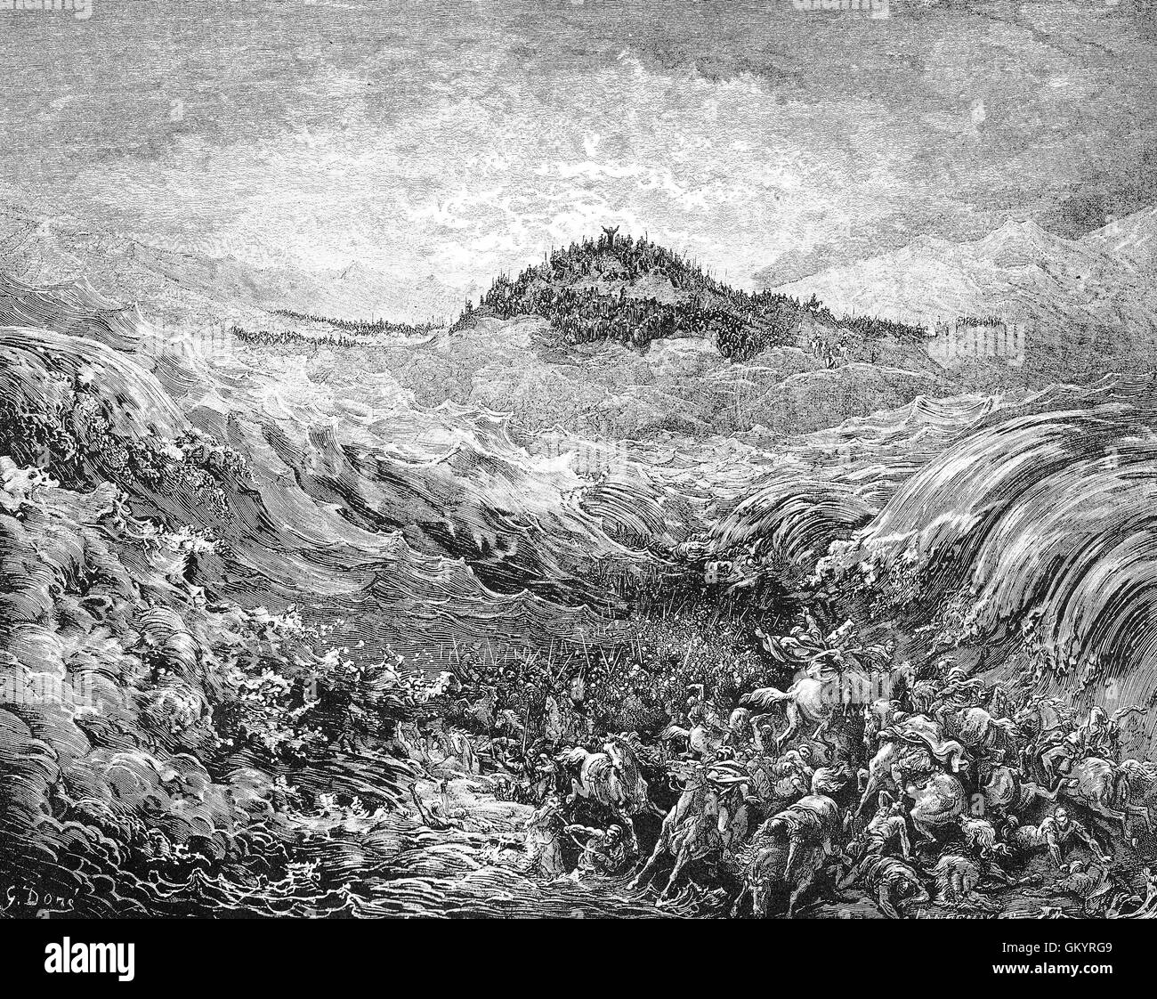 Engraving of The Egyptians Drowned in the Red Sea by Gustave Doré Stock ...