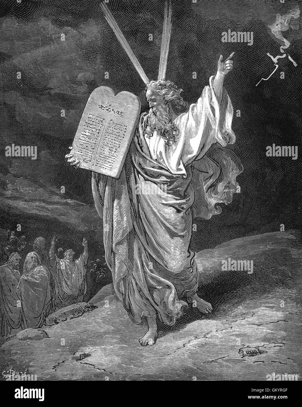 Engraving of Moses Coming Down From Mount Sinai by Gustave Doré Stock ...