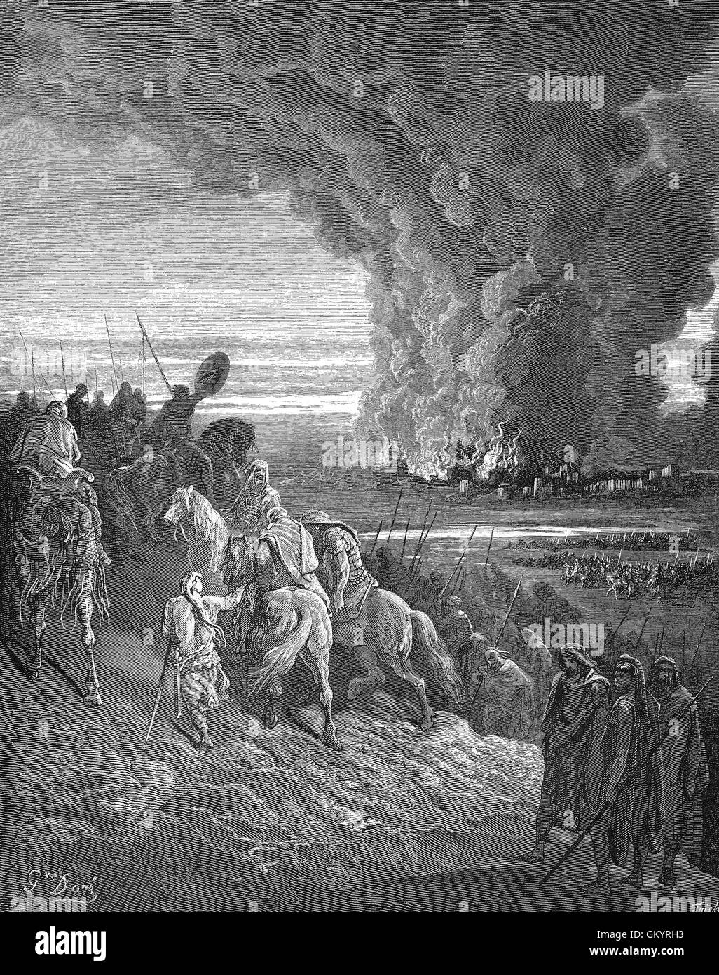 Engraving of Joshua Commanding the Town of AI to the Flames by Gustave ...