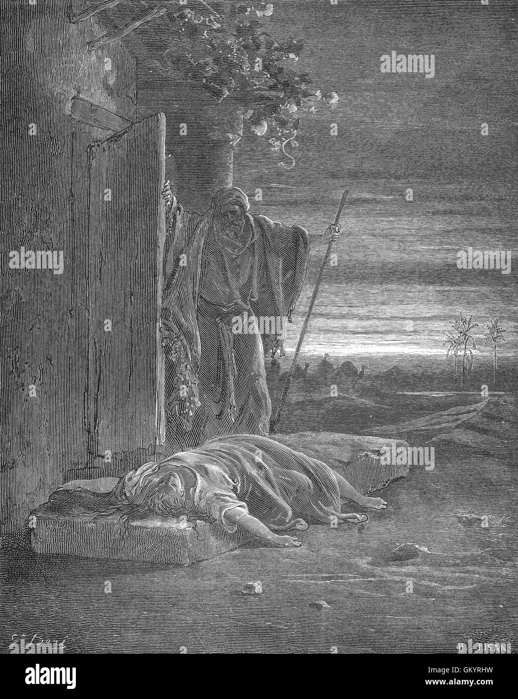 Engraving of The Levite Finding The Corpse of The Women by Gustave Doré ...