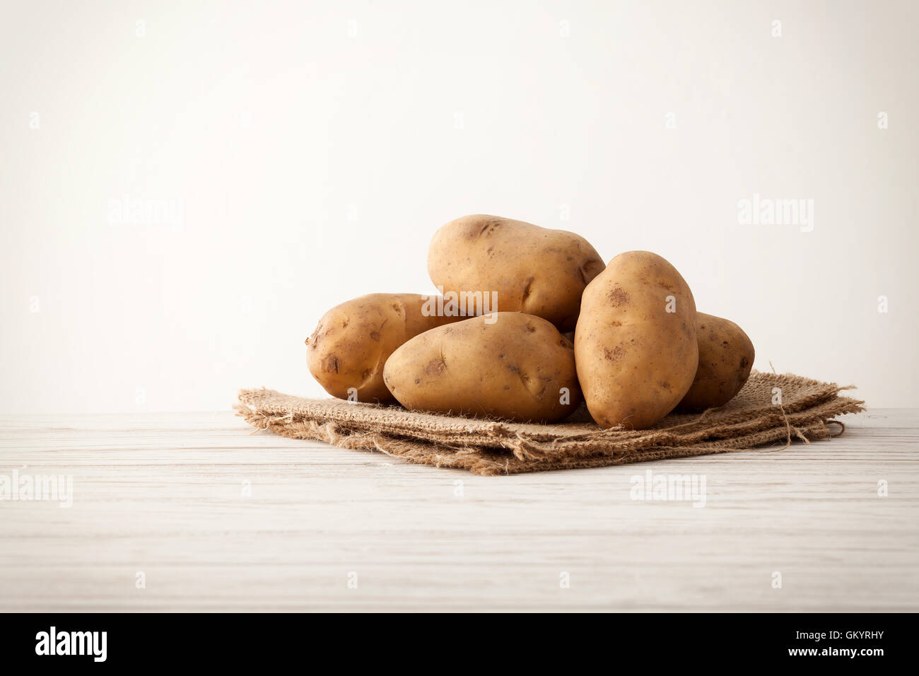 potato ingredient raw rustic still life white wood background Stock ...