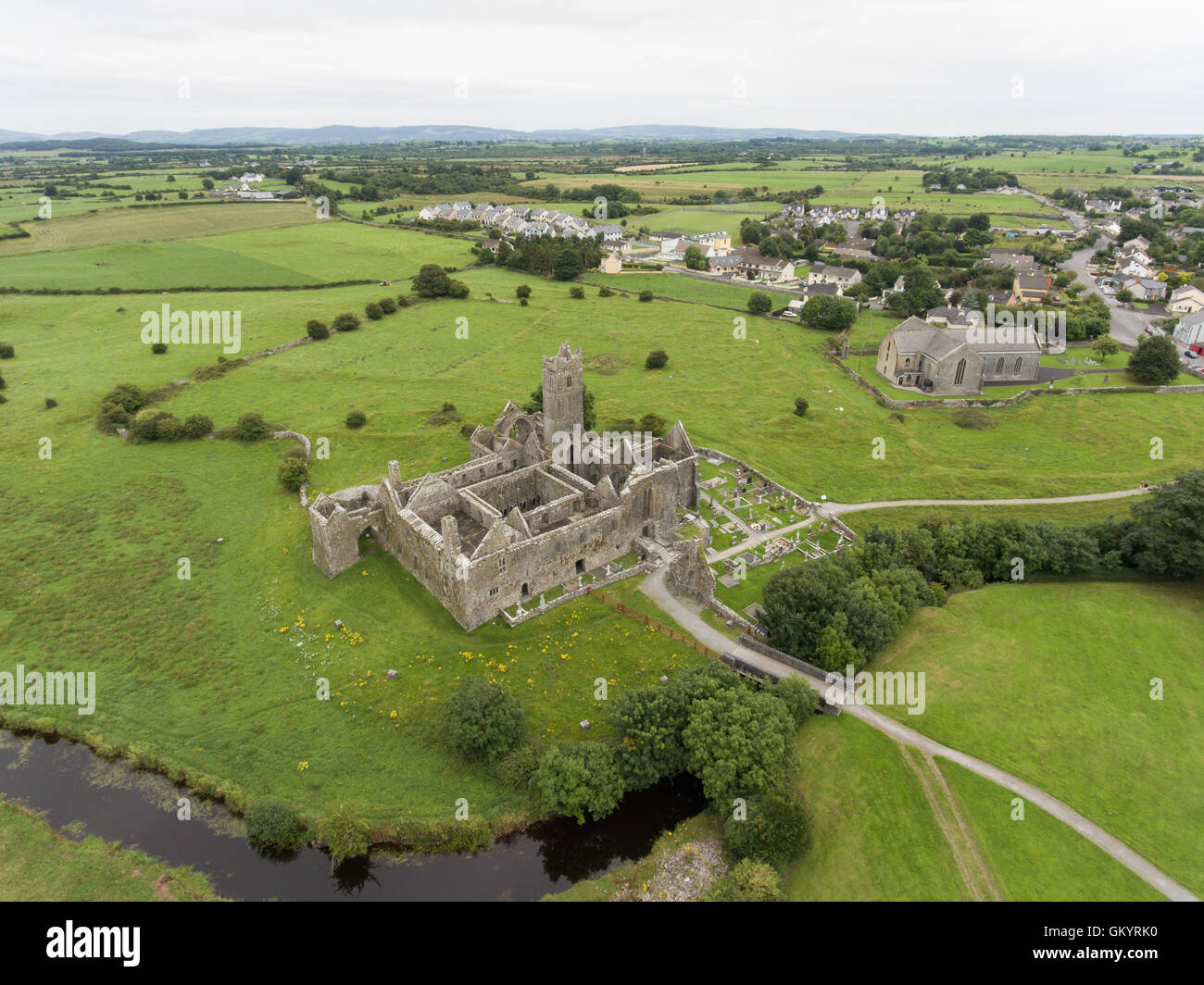 aerial quin abbey, county clare, ireland Stock Photo - Alamy