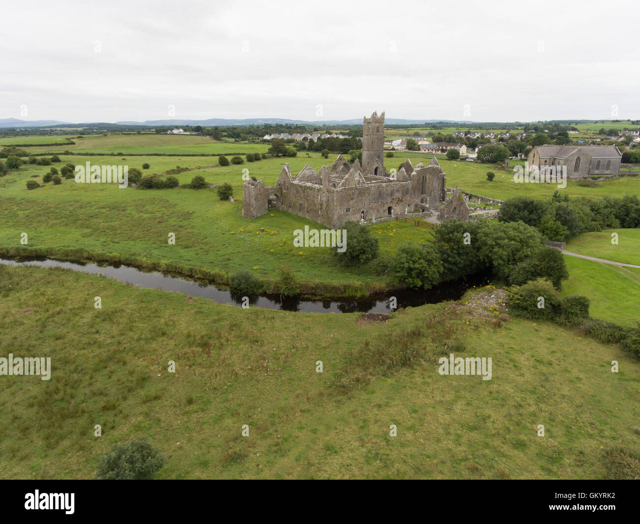 aerial quin abbey, county clare, ireland Stock Photo - Alamy