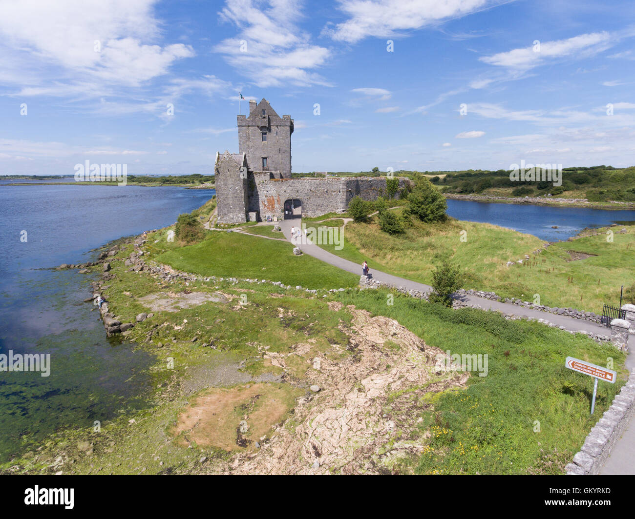 Aerial view beautiful old castle in galway. famous irish public ...
