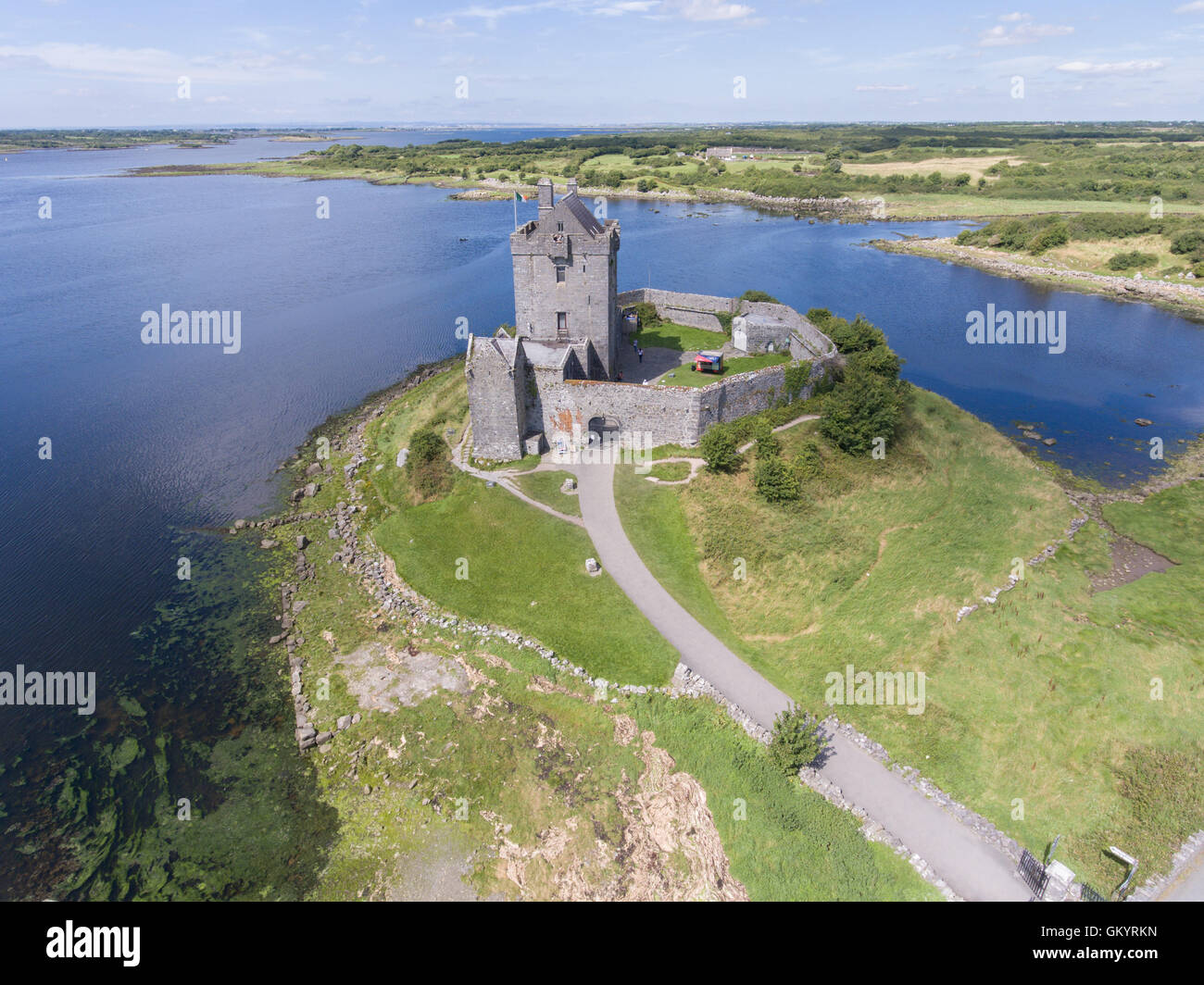 Aerial view beautiful old castle in galway. famous irish public ...