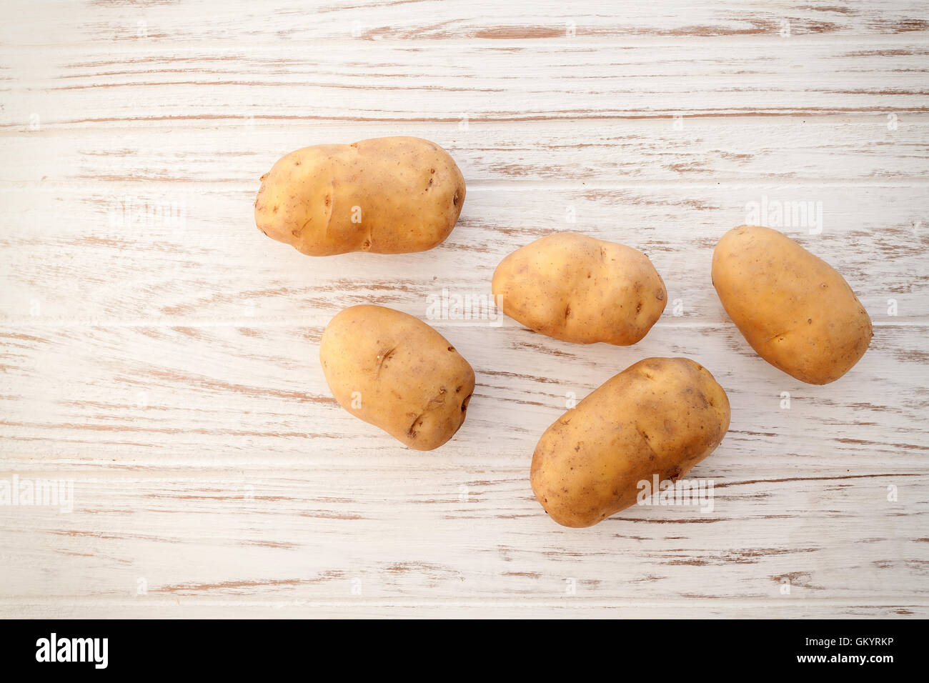 potato ingredient raw rustic still life white wood background flat lay ...