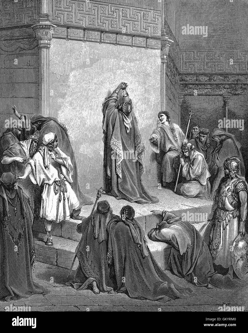 Engraving of David Mourning The Death of Absalom by Gustave Doré Stock ...