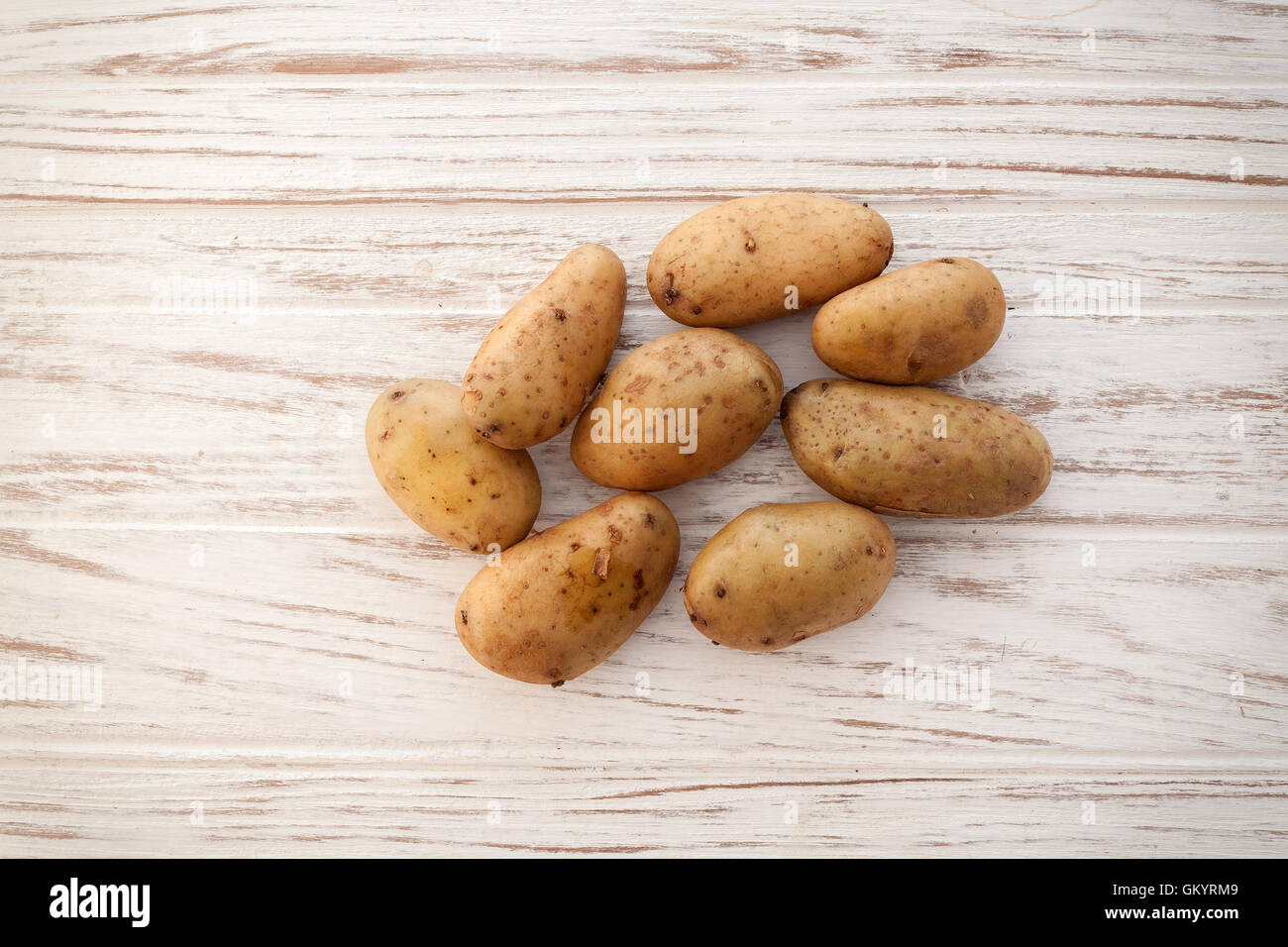 potato ingredient raw rustic still life white wood background flat lay ...