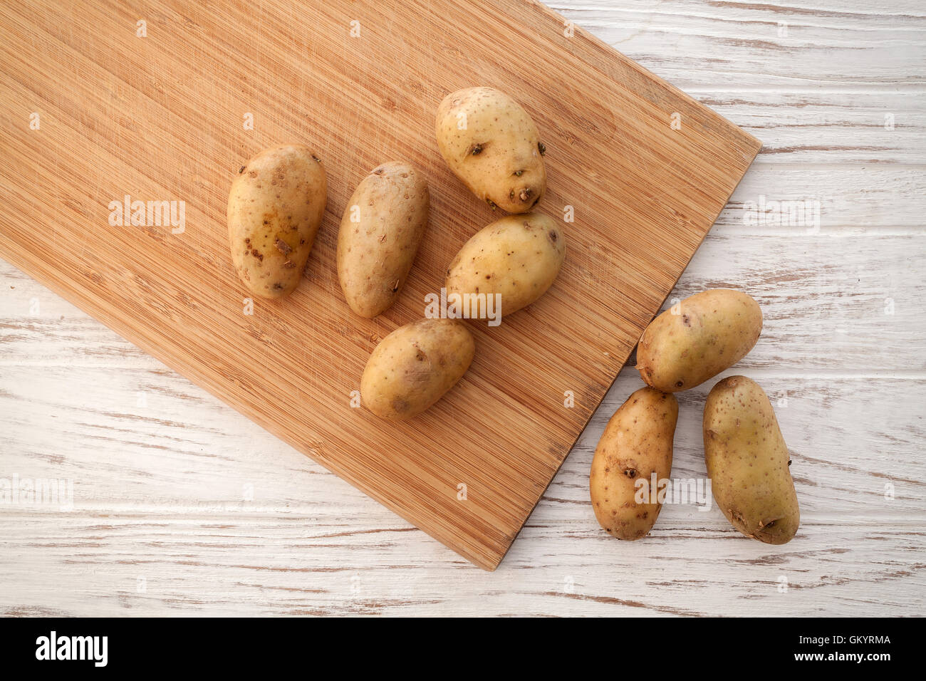 potato ingredient raw rustic still life white wood background flat lay ...