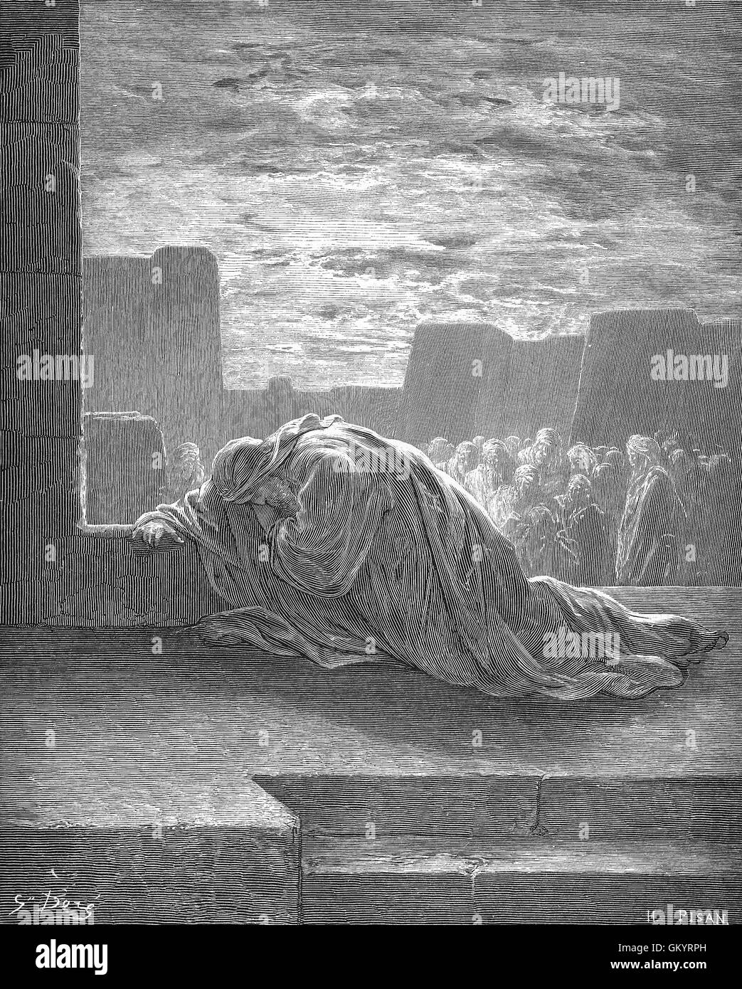 Engraving of Ezra in Prayer by Gustave Doré Stock Photo - Alamy