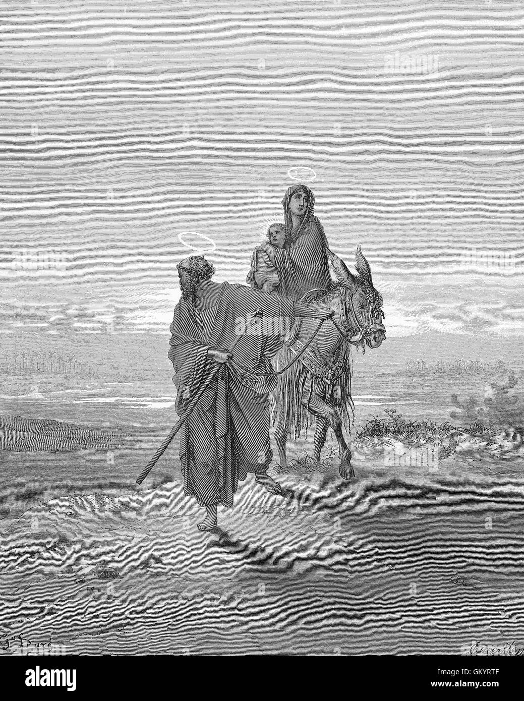 Engraving of The Flight Into Egypt by Gustave Doré Stock Photo - Alamy
