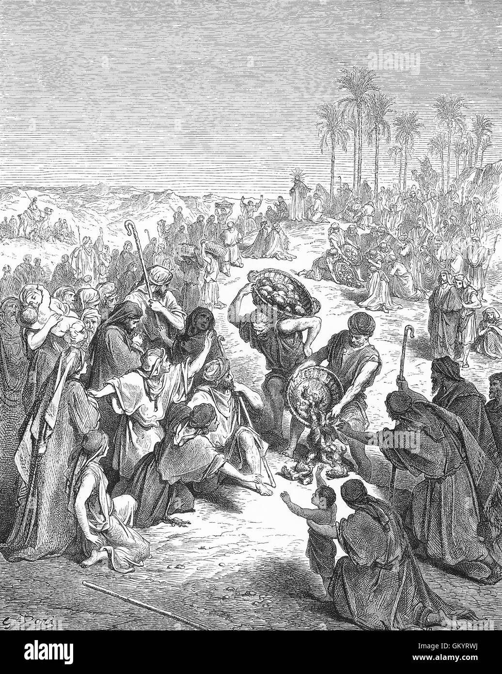Engraving of Christ Feeding The Multitude by Gustave Doré Stock Photo ...