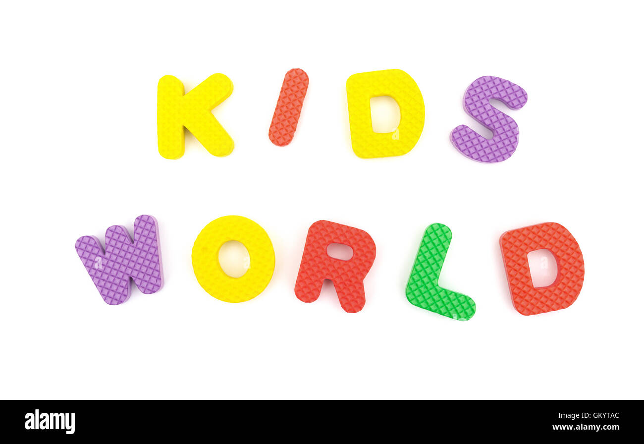 letters of kids world made by alphabet jigsaw puzzle on white Stock ...